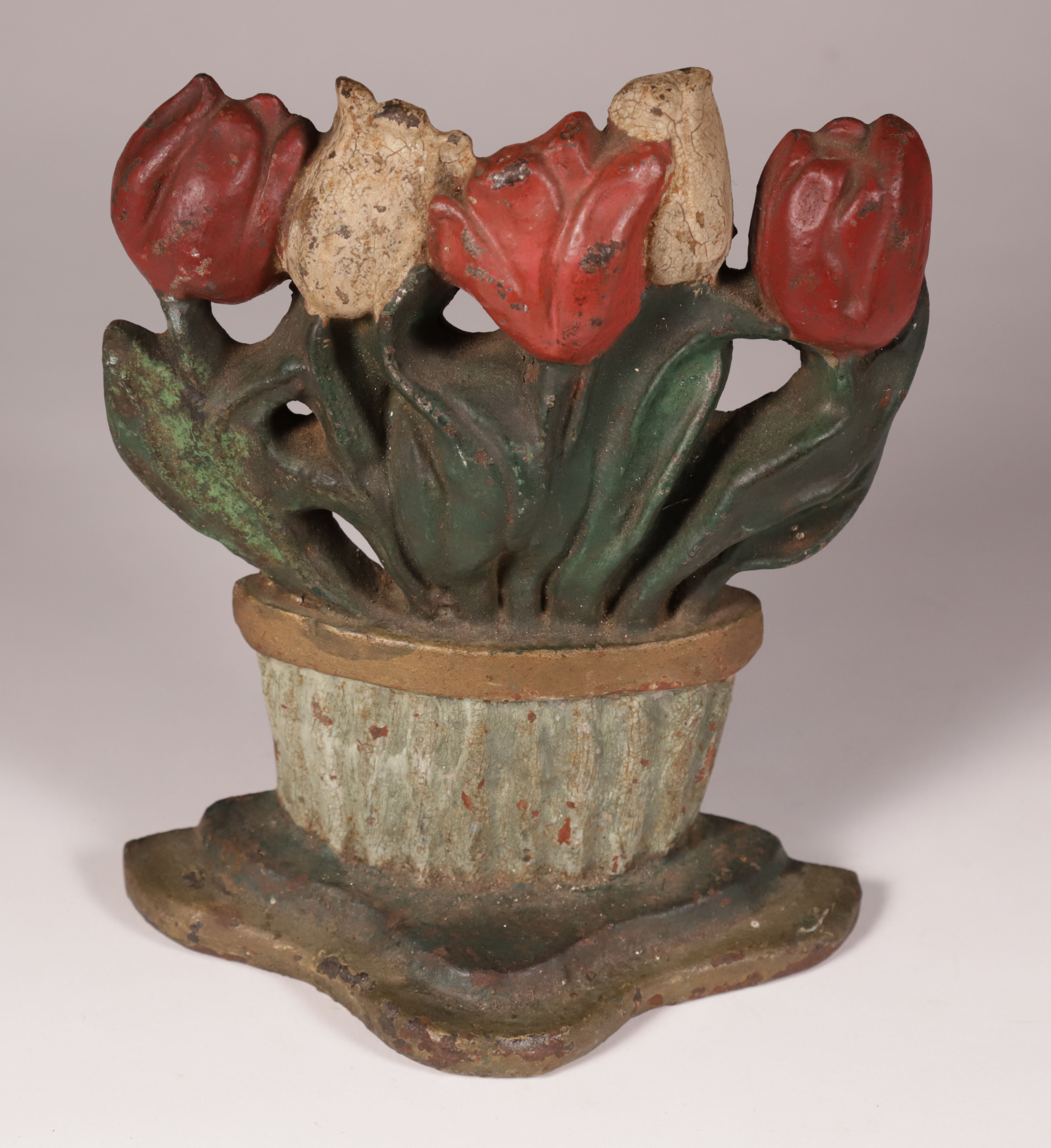 Painted Cast Iron Blooming Tulips in a Pot Doorstop - Vintage Painted ...