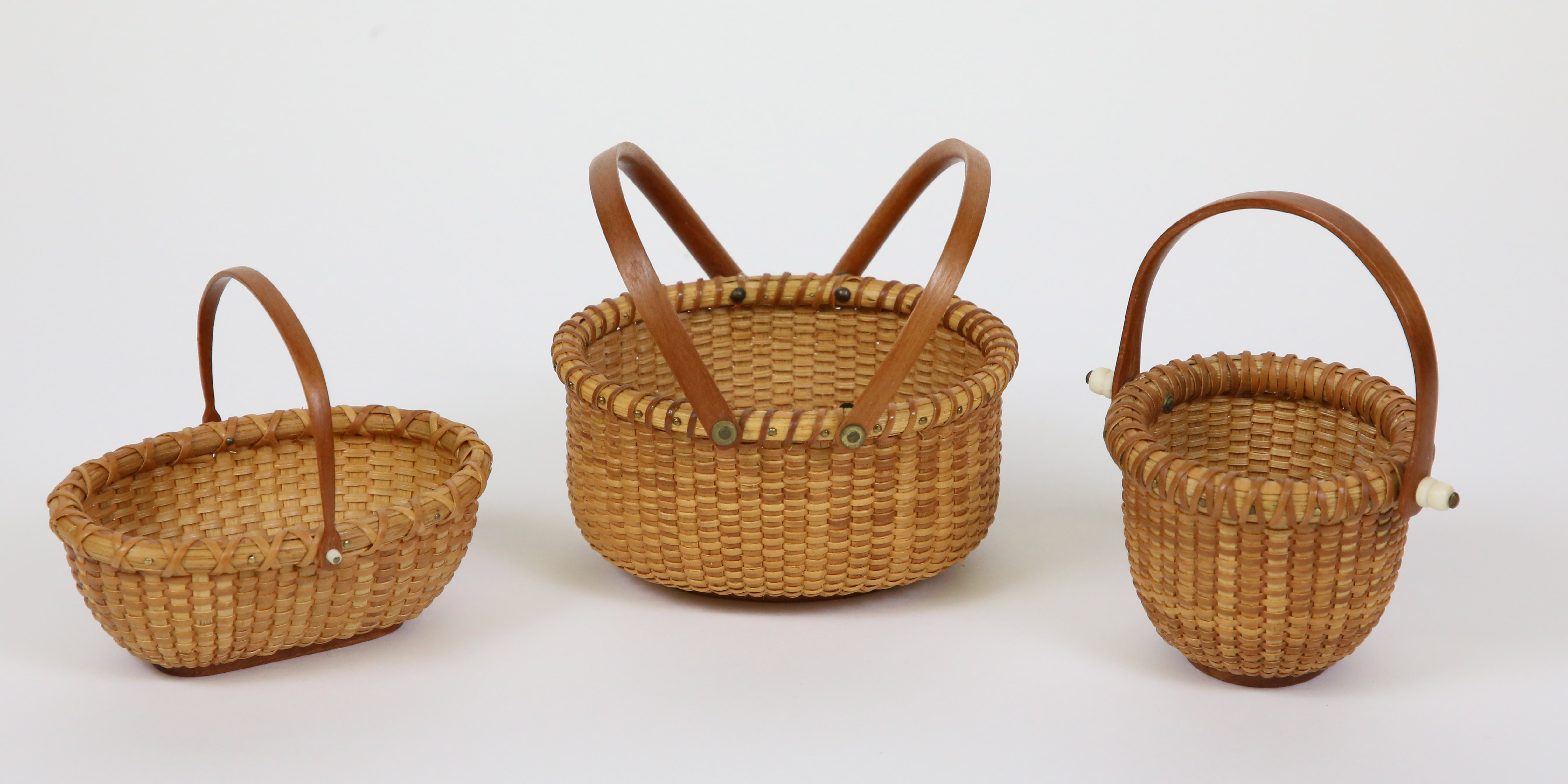 Group of Three Miniature Nantucket Woven Swing Handle Baskets - Group ...