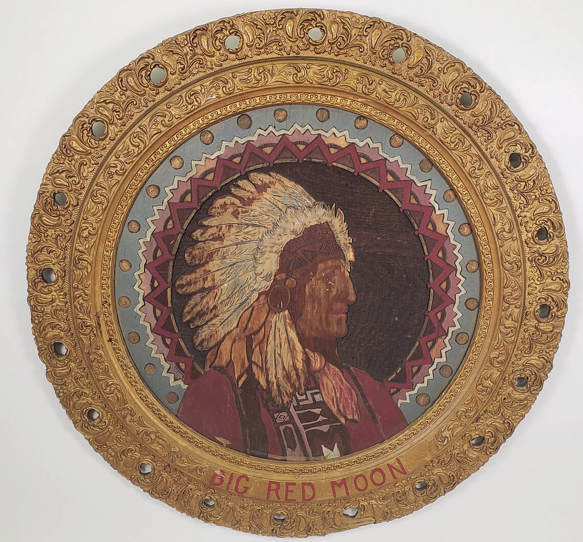 Antique Carved Painted Chief Big Moon Portrait - Antique Carved and ...