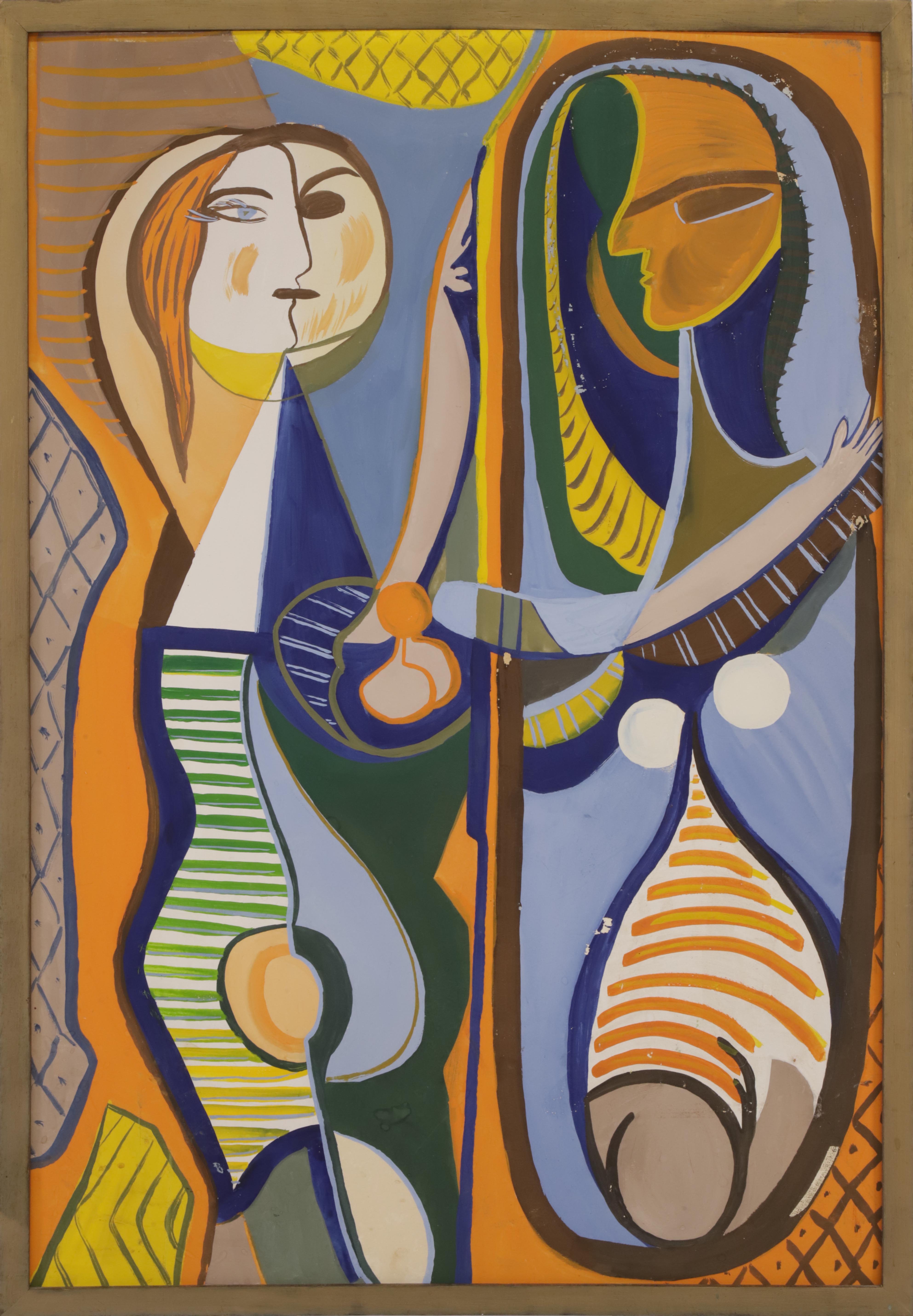 Tempera on Artist Board "Modern Portrait of Two Ladies" - Rafael Osona ...