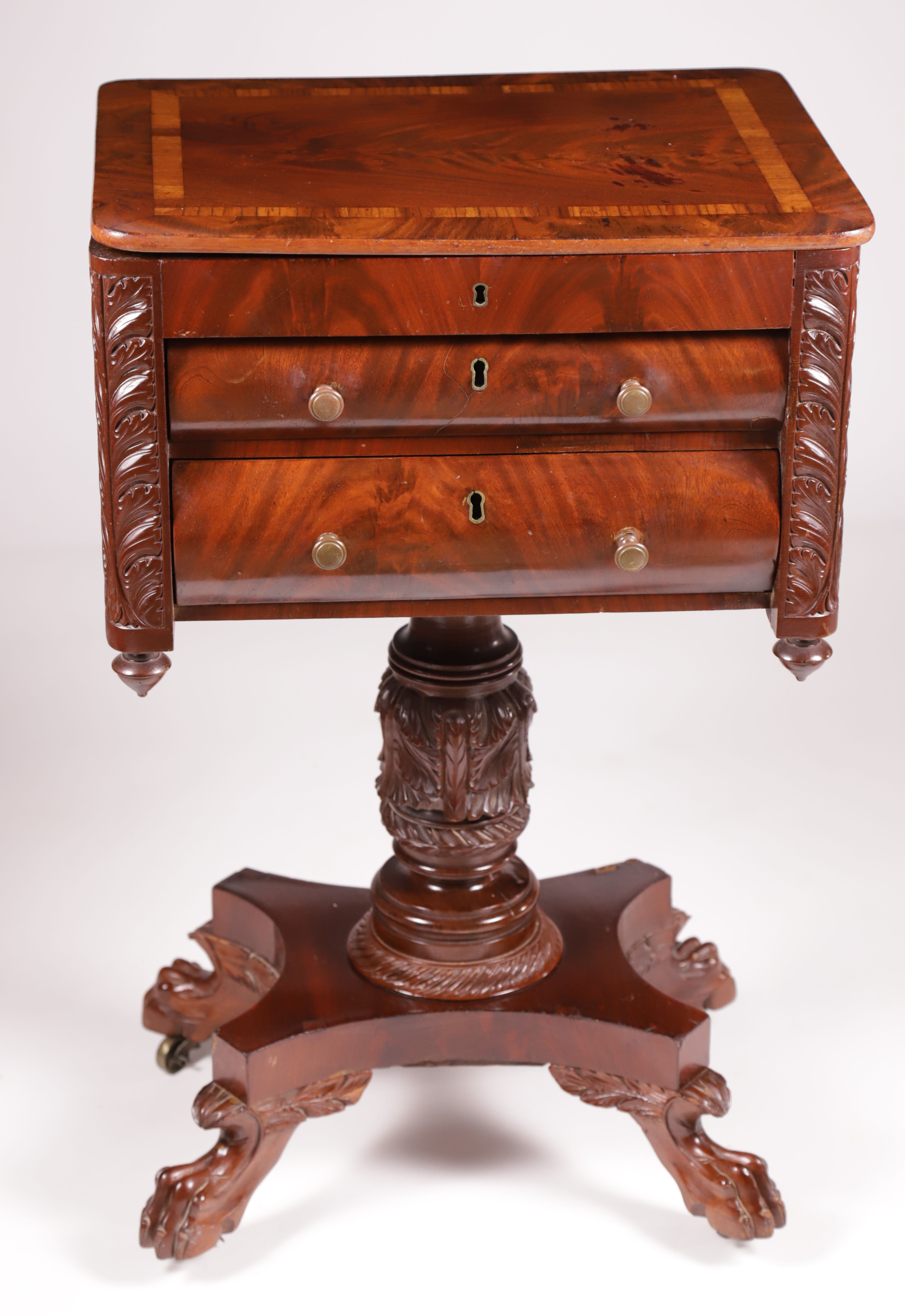 American Empire Work Table - American Empire Mahogany Two Drawer Work ...