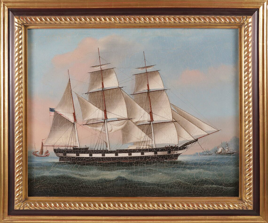 China Trade Portrait of the American Clipper Ship "Oriental" Departing ...