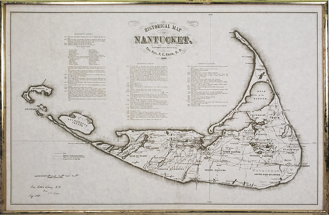 Reverend Ewer 1869 Historical Map of Nantucket - Reverend F.C. Ewer ...