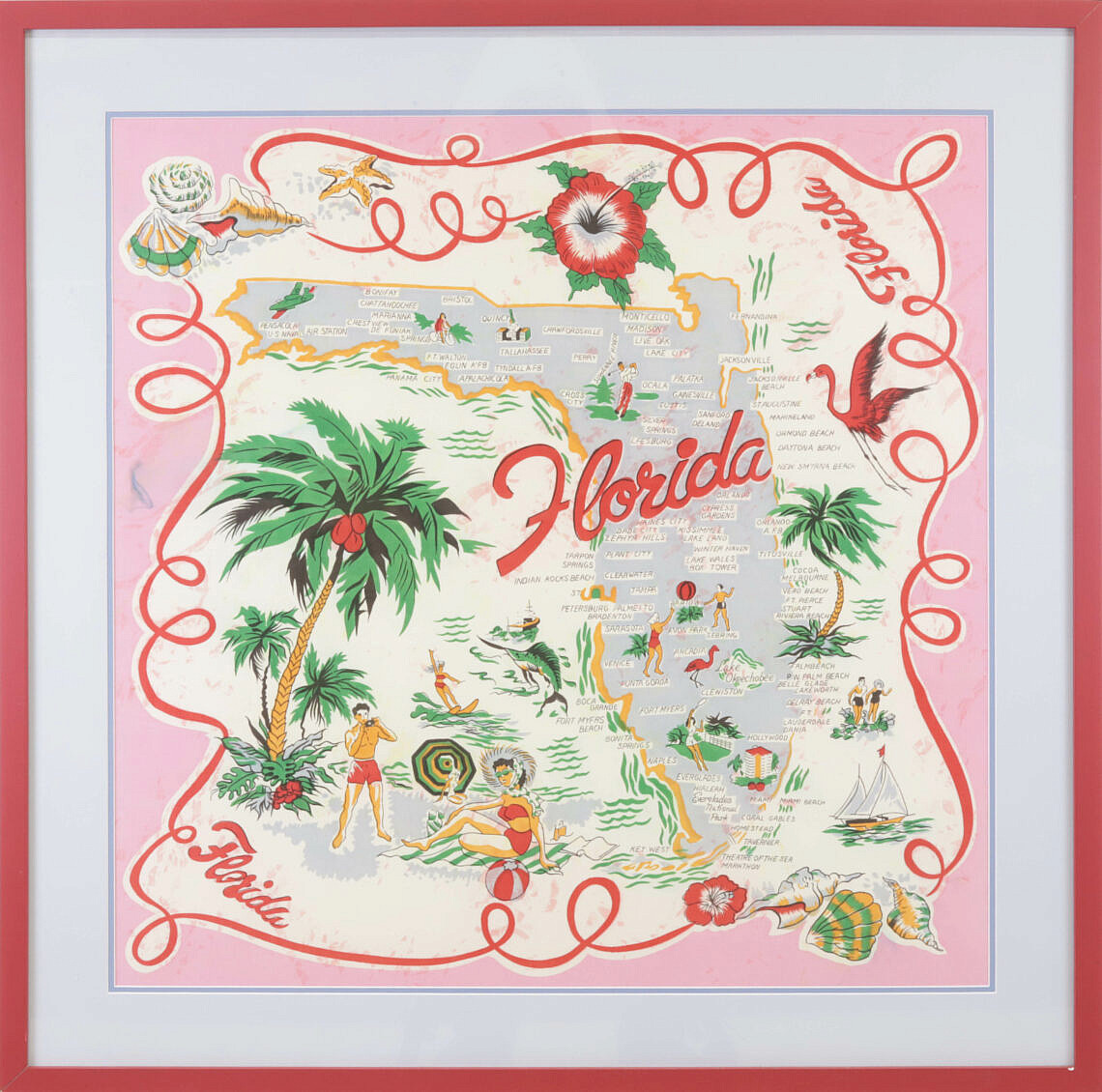 Framed Florida Silk Scarf - Rafael Osona Auctions Nantucket, MA