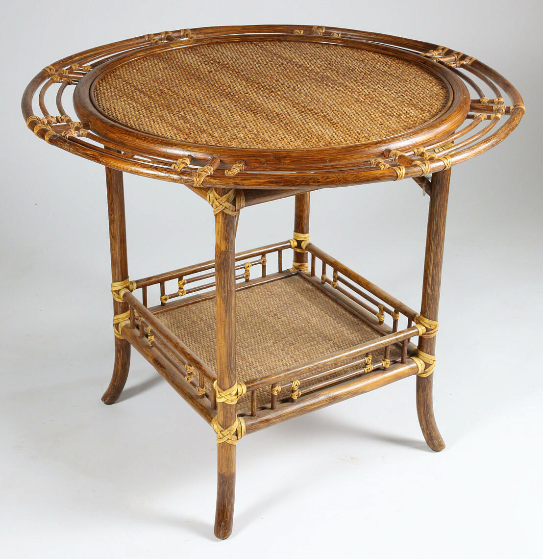 Circular Rattan Low Table - McGuire Circular Rattan Side Table with ...