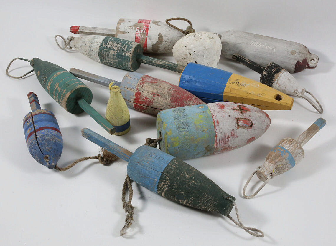 Collection of Twelve Vintage Wood Buoys - Collection of Twelve Vintage ...