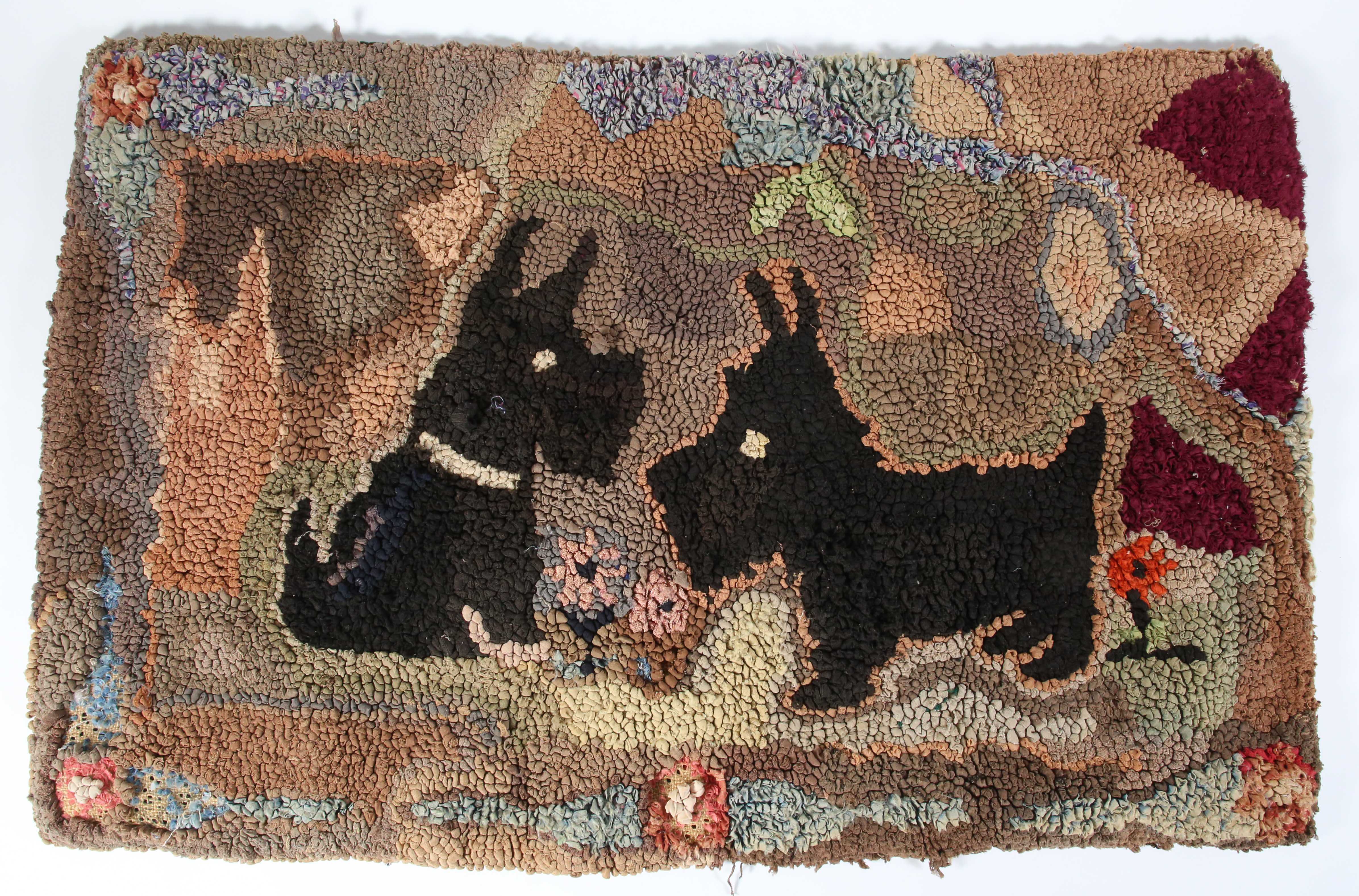 American "Scotty Dogs" Hooked Rug - Antique American "Scotty Dogs ...