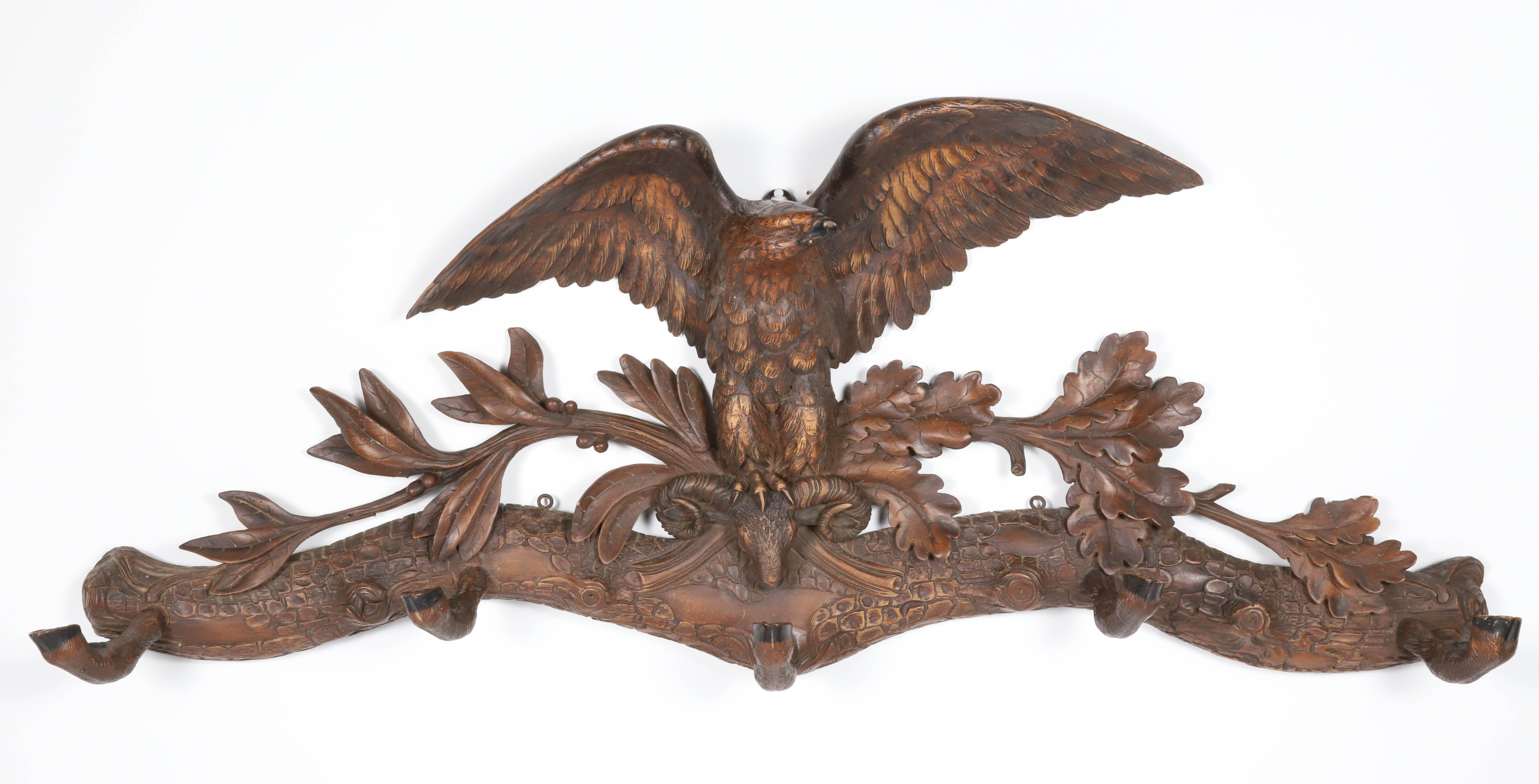 Black Forest Carved Wood Eagle Hanging Coat Rack 19th Century - Black ...