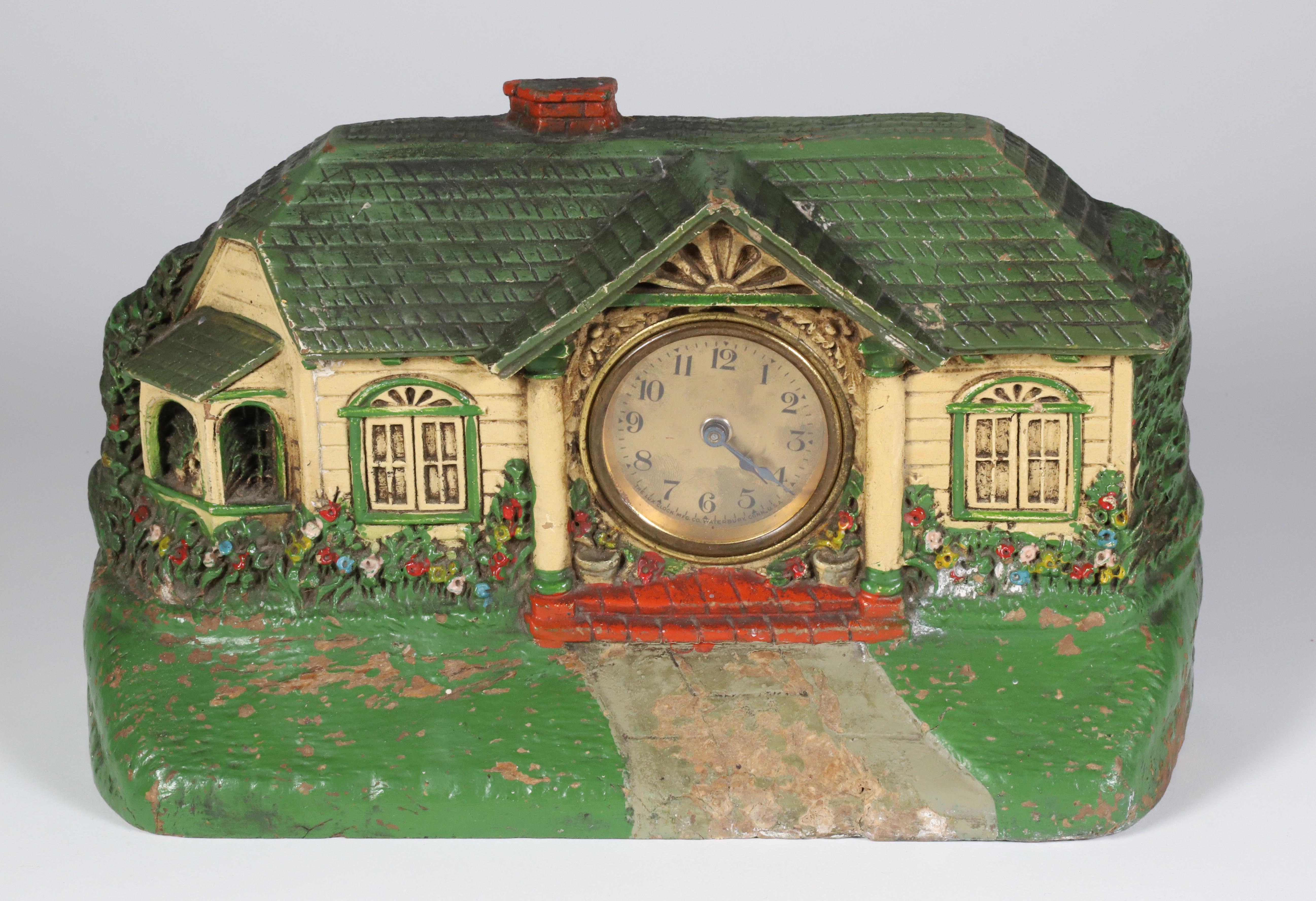 Waterbury Connecticut Clock Housed in a Composition Polychrome Cottage ...