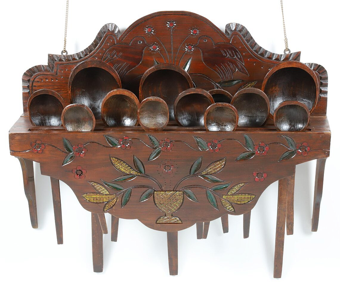 Large Antique Pennsylvania Dutch Carved Wood Spoon Rack - Large Antique ...