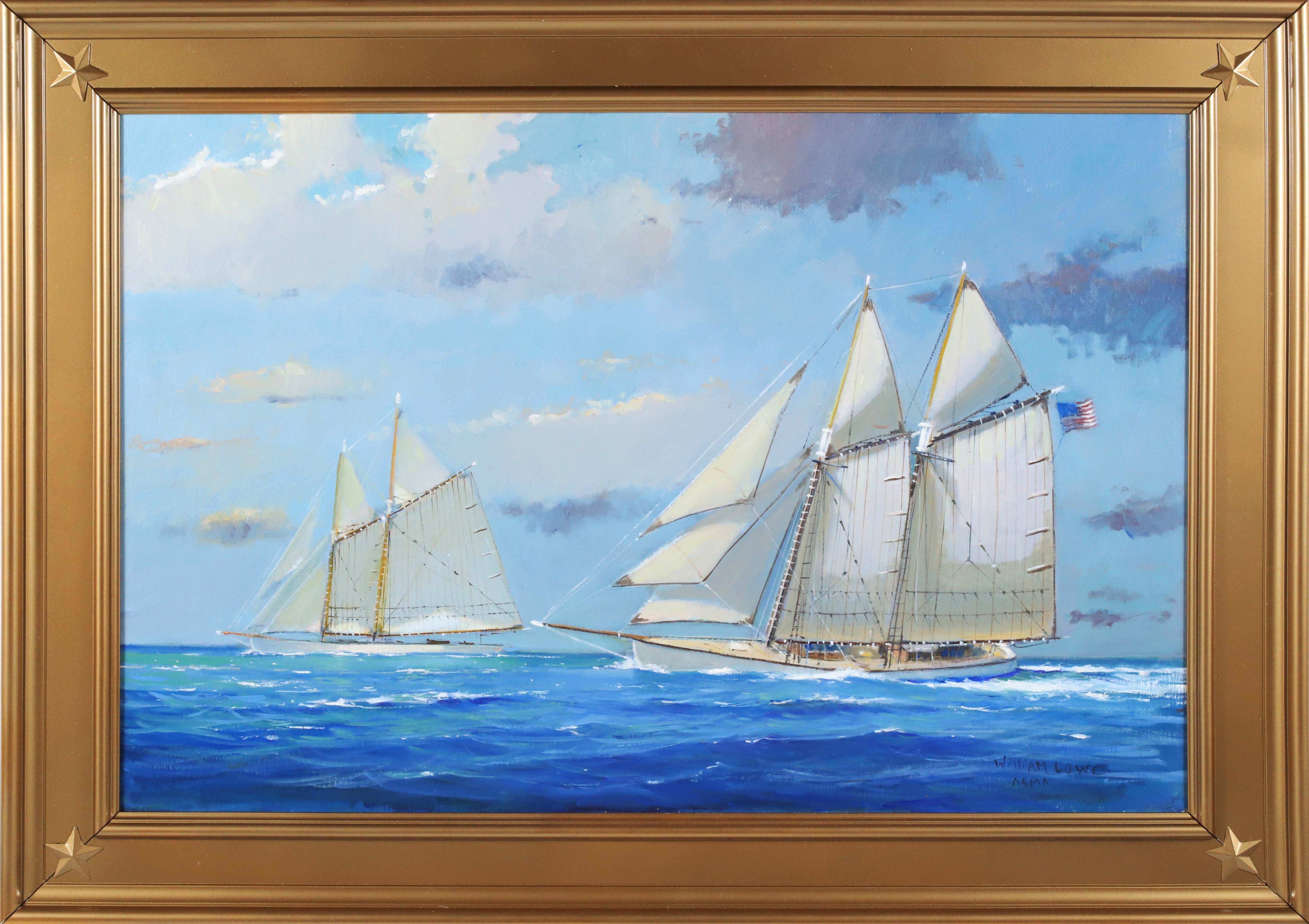 William Lowe Oil on Linen "Great Sailing Day Off Nantucket Island ...