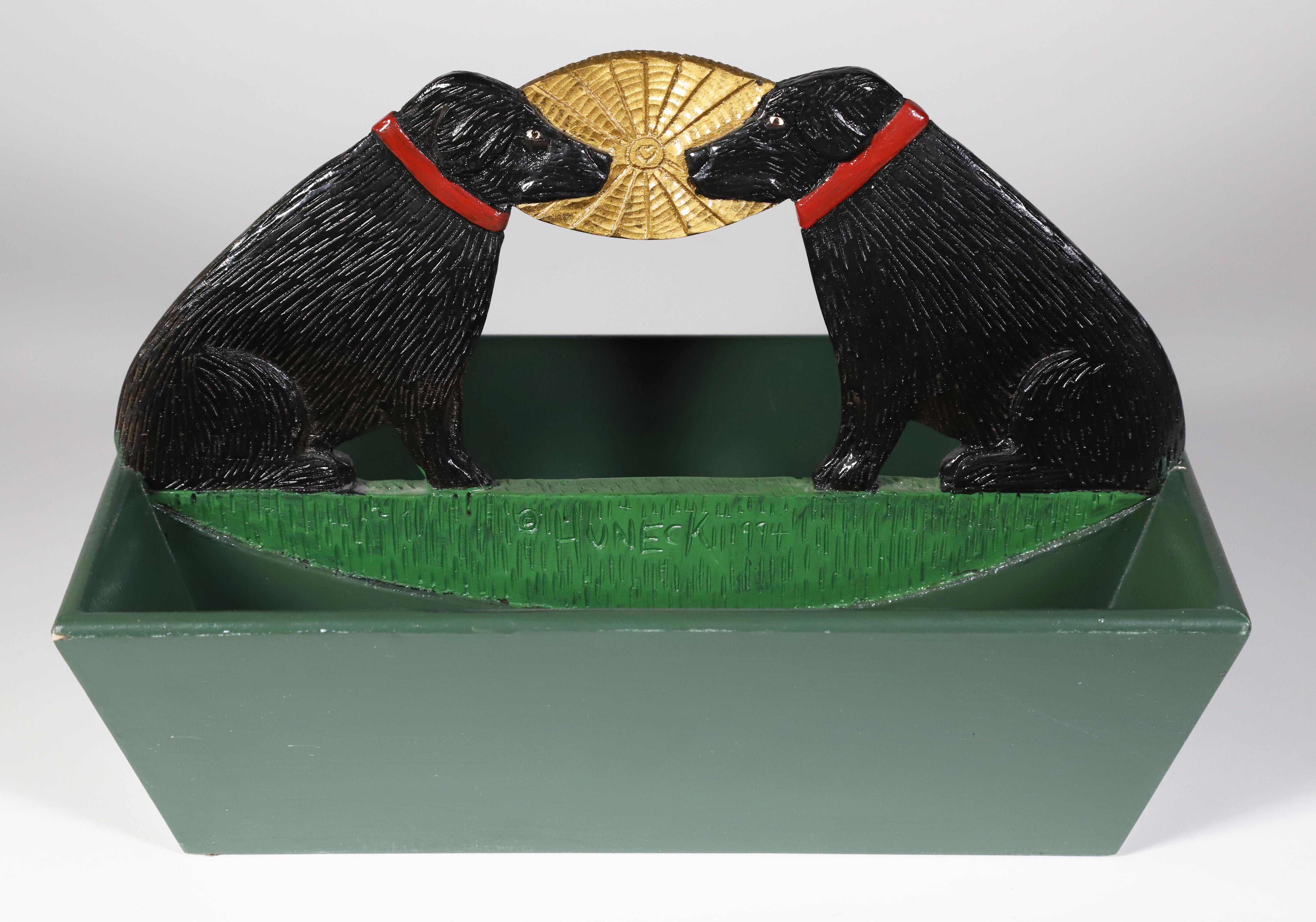 Stephen Huneck (1948-2010) Carved and Painted Wood "Twin Labrador ...