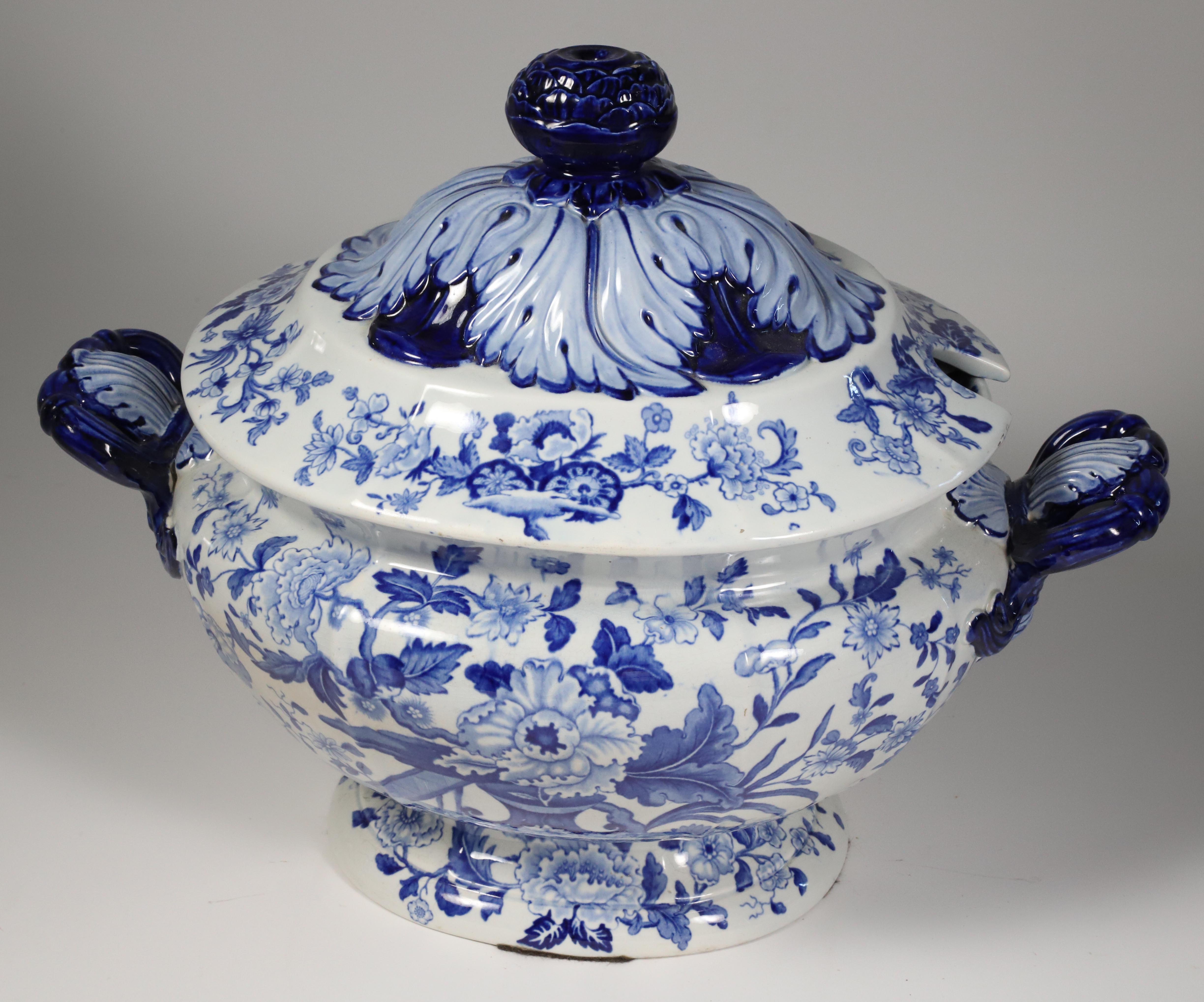 Staffordshire Blue and White Floral Decorated Covered Tureen Early 19th ...