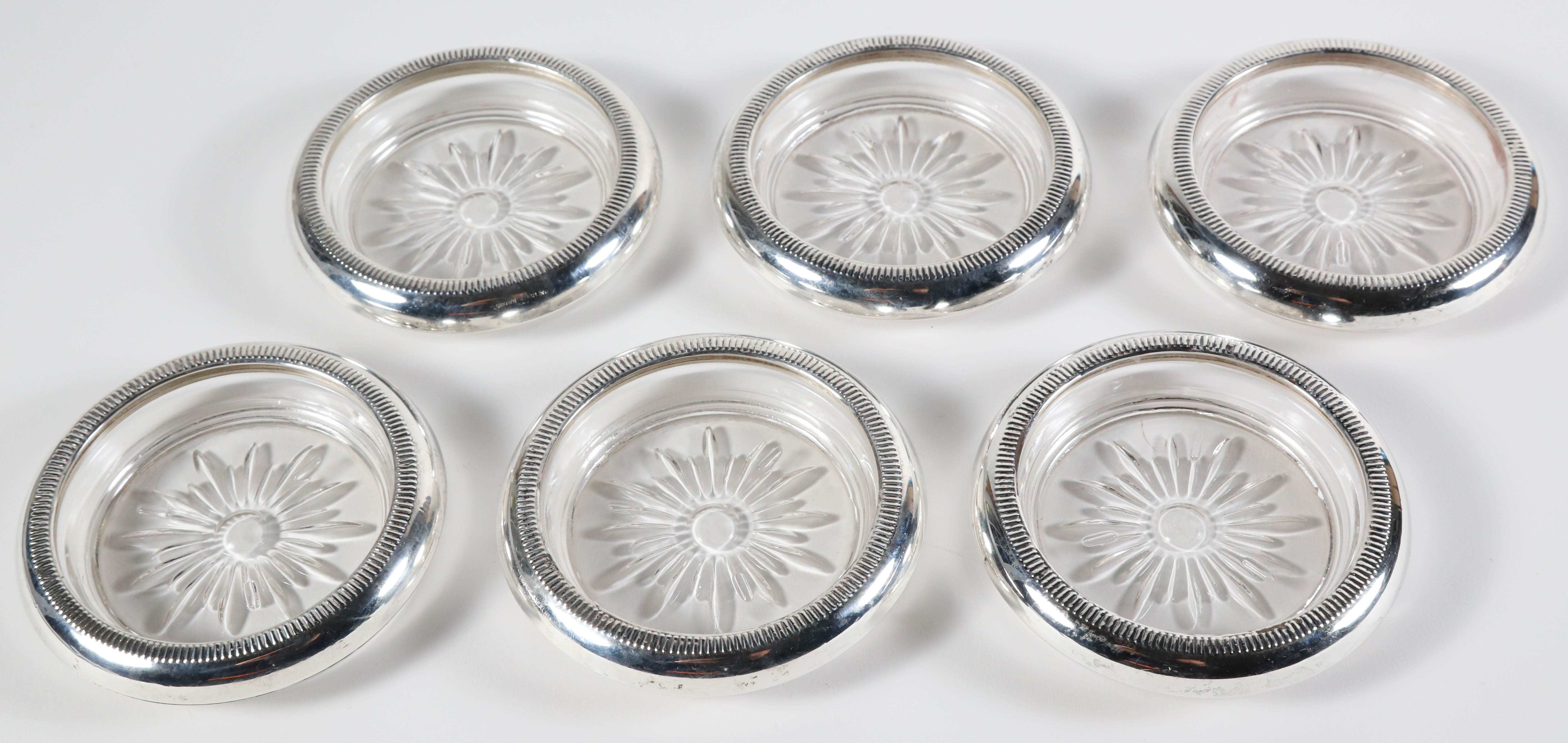 Set of Six Sterling Silver Rimmed Crystal Coasters - Set of Six ...