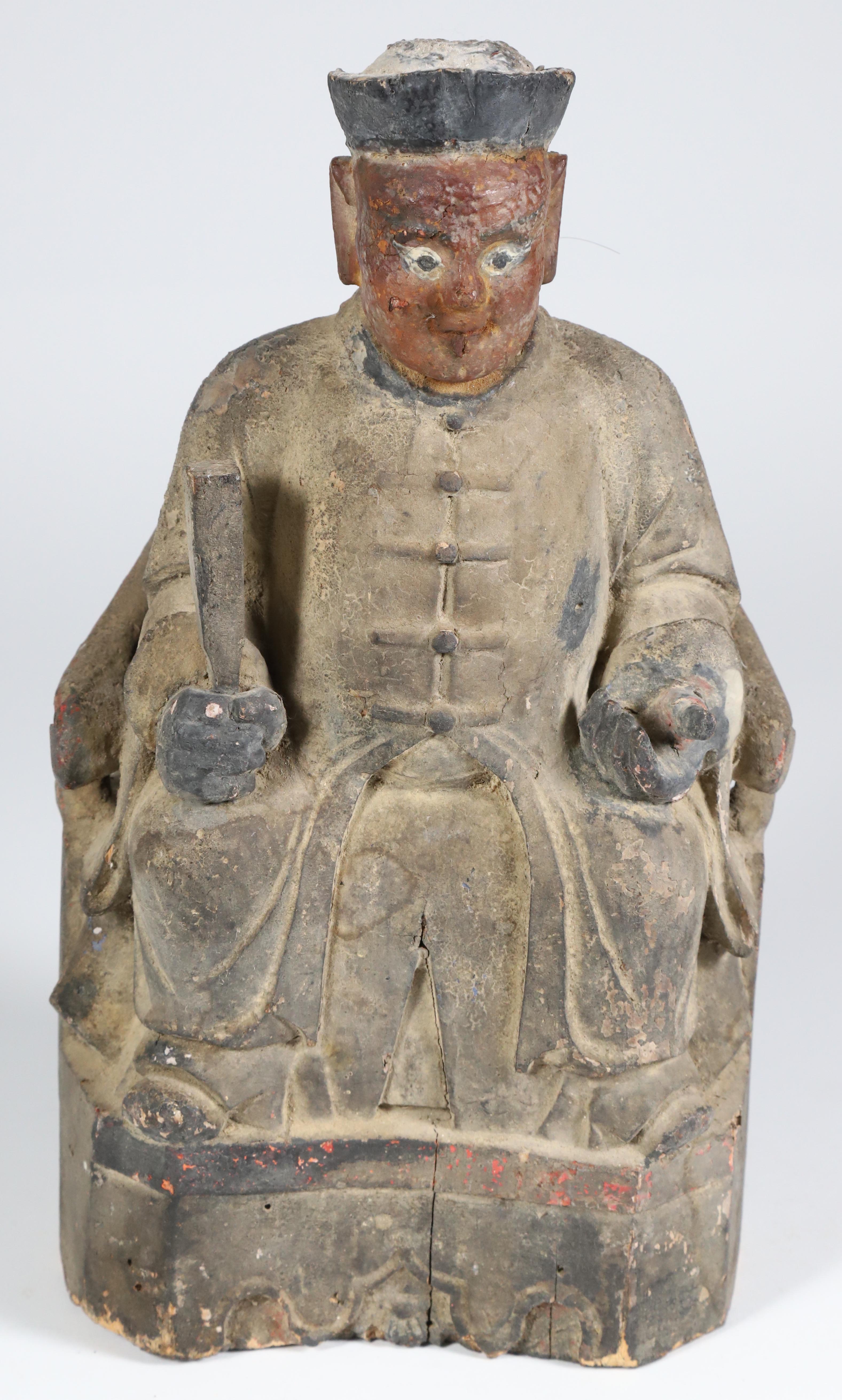 Antique Asian Carved Wood Polychromed Temple Figure - Antique Asian ...