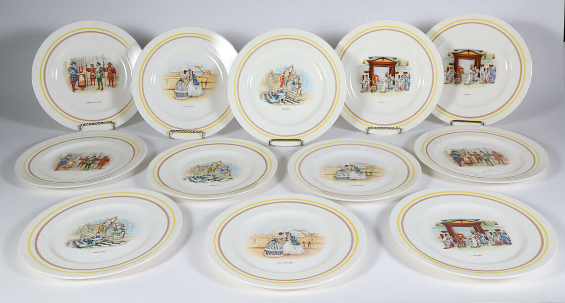 Set of Twelve Portland Pottery Cobridge England Theatrical Plates - Set ...