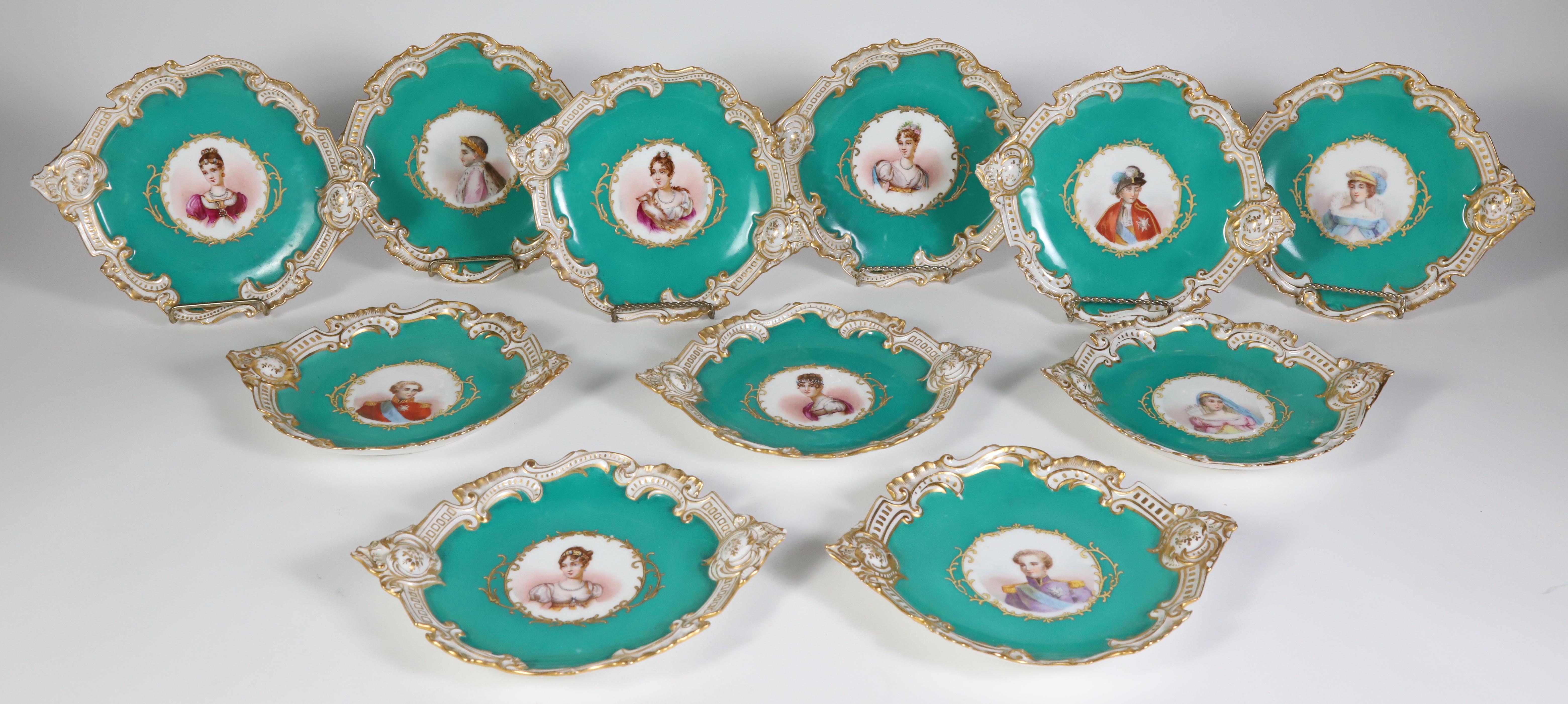 Eleven French Hand Decorated Porcelain Royal Portrait Plates 19th ...