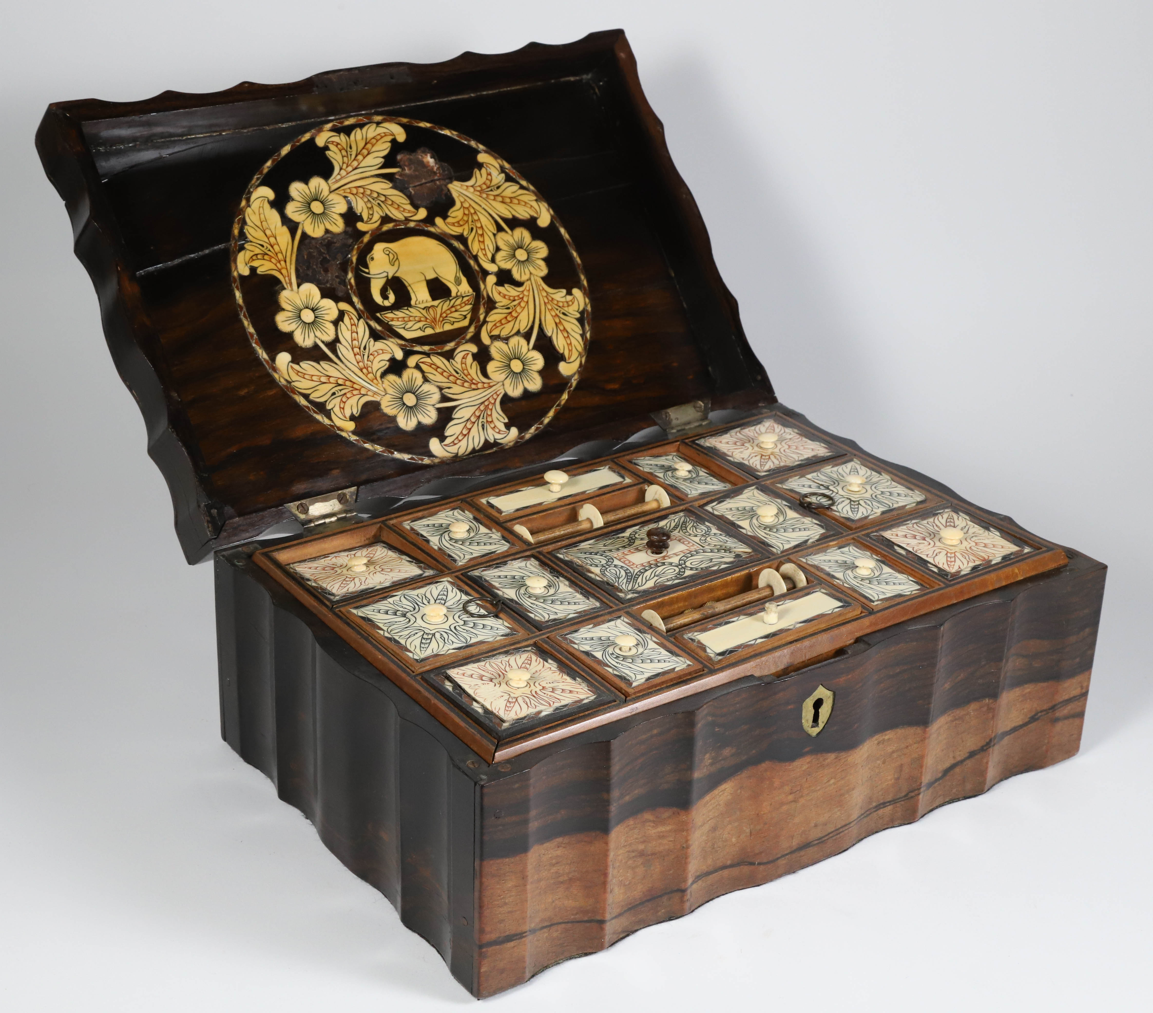 Indian Tropical Wood Sewing Box with Undulating Sides - Indian Tropical ...