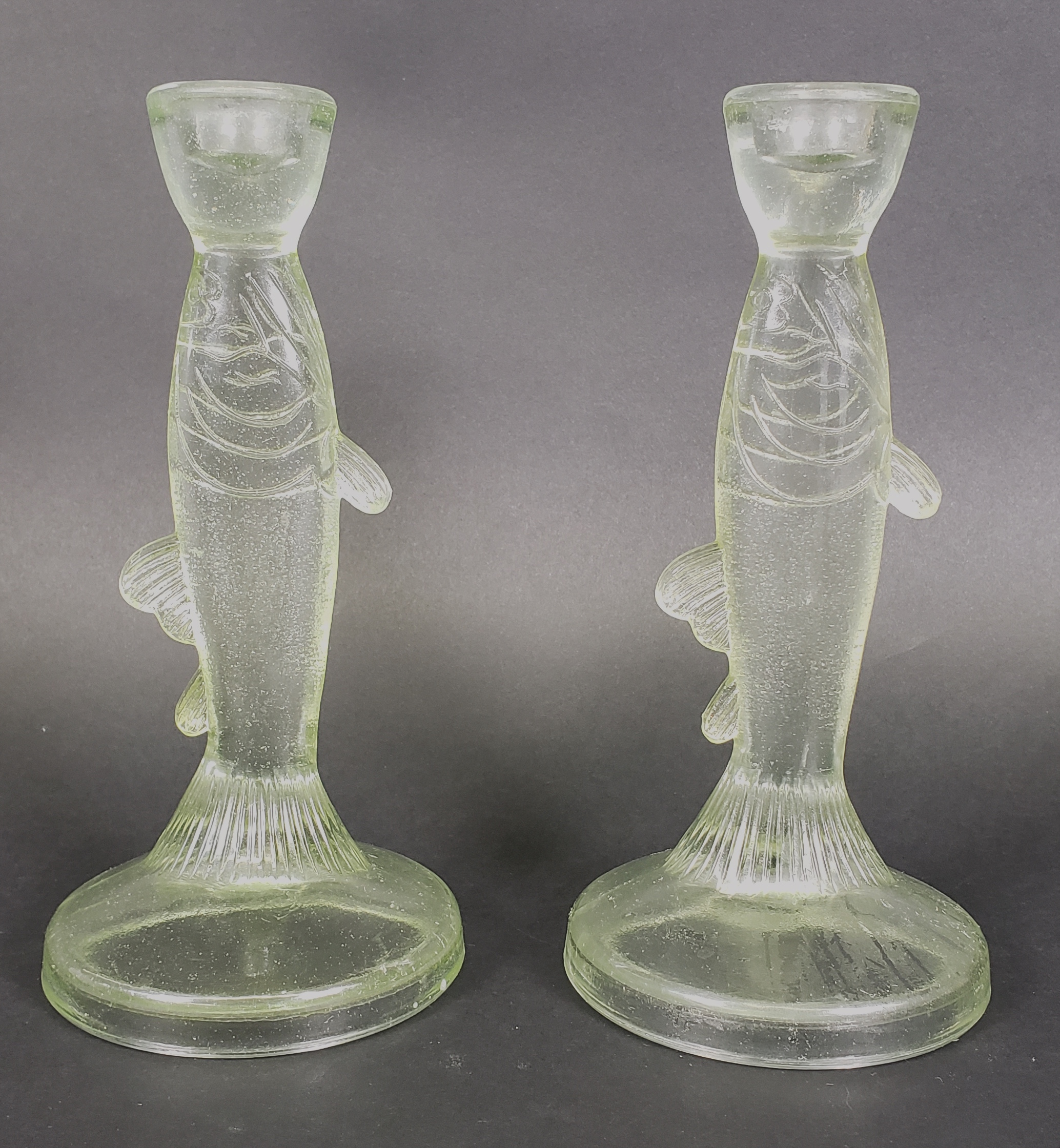 Glass Fish Candlestick Holders - Pair of Glass Figural Fish Candlestick ...