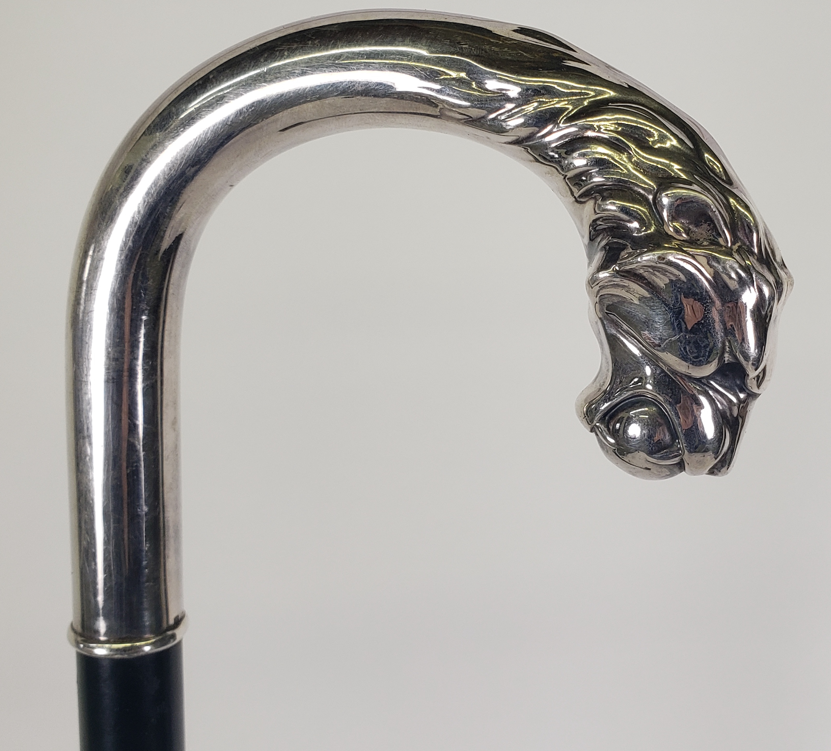 French Silver Lions Head Cane - French Silver Lions Head C-Grip Cane ...