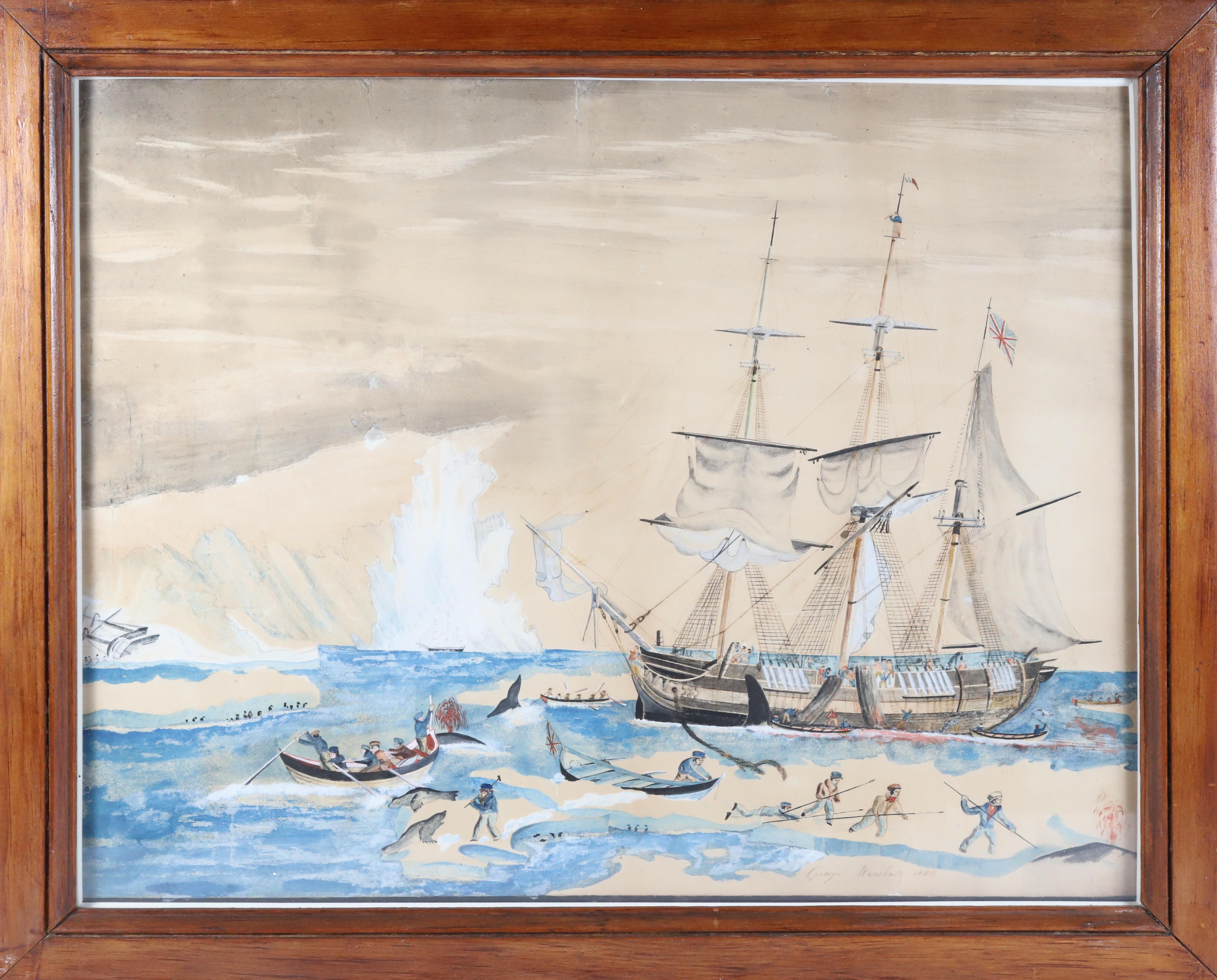 George Marshall (Nantucket 1815-1860) Watercolor and Gouache "View of ...