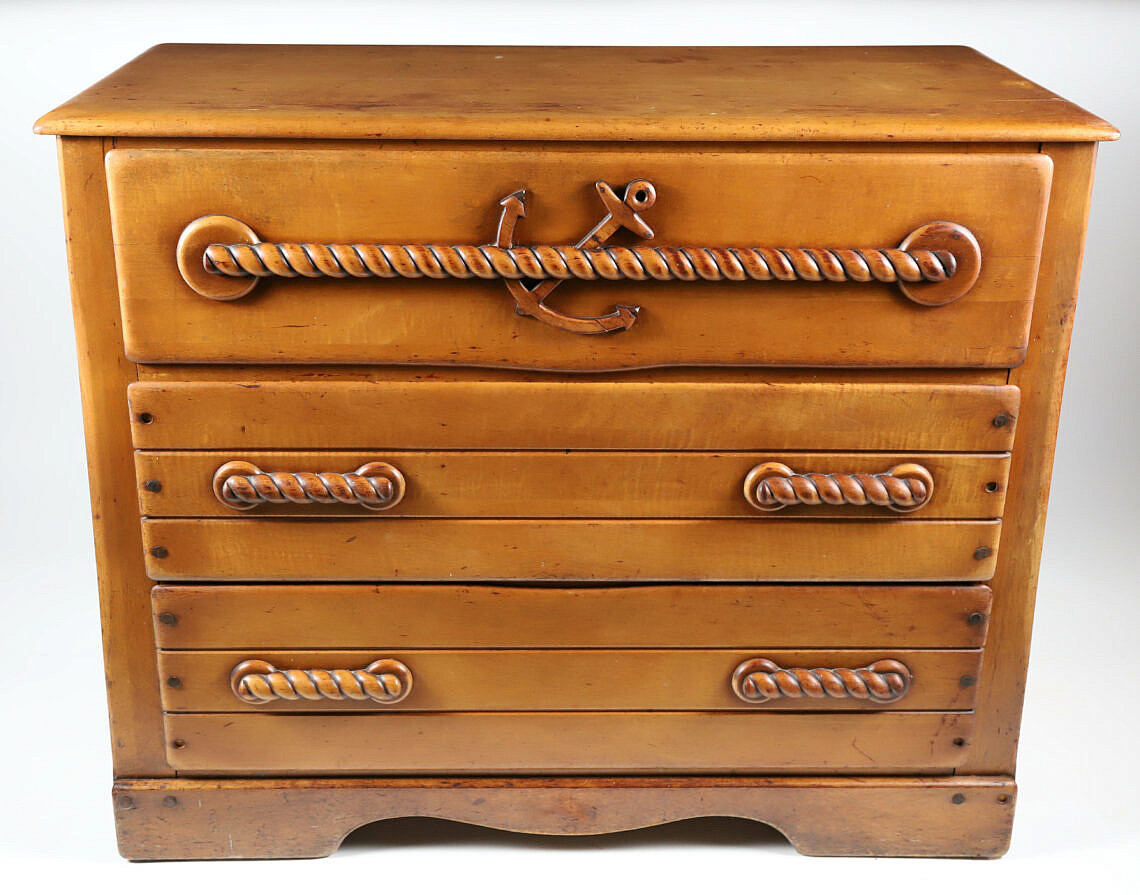 Vintage Nautical Theme Three Drawer Chest of Drawer Carved Rope and ...