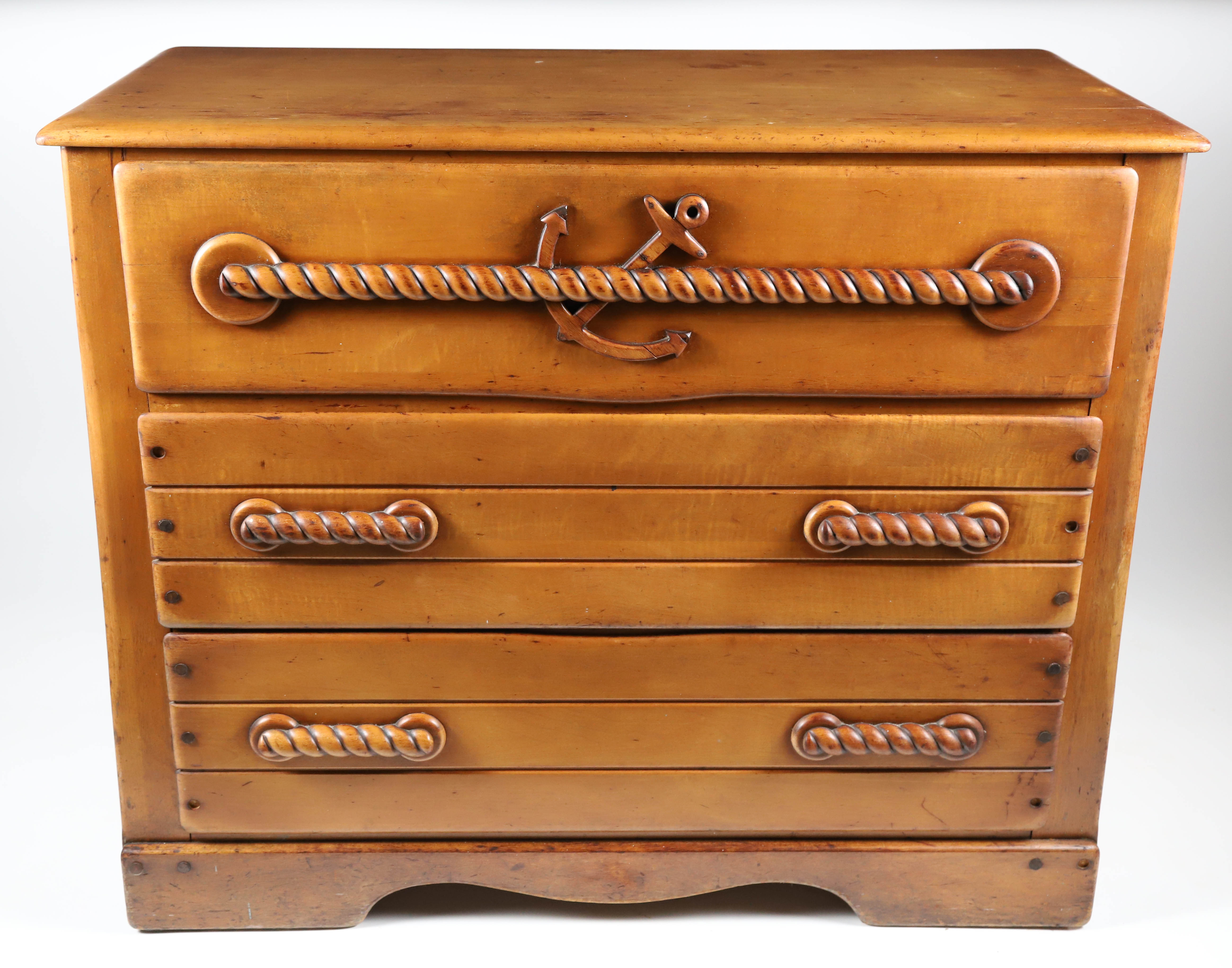 Vintage Nautical Theme Three Drawer Chest of Drawer Carved Rope and ...