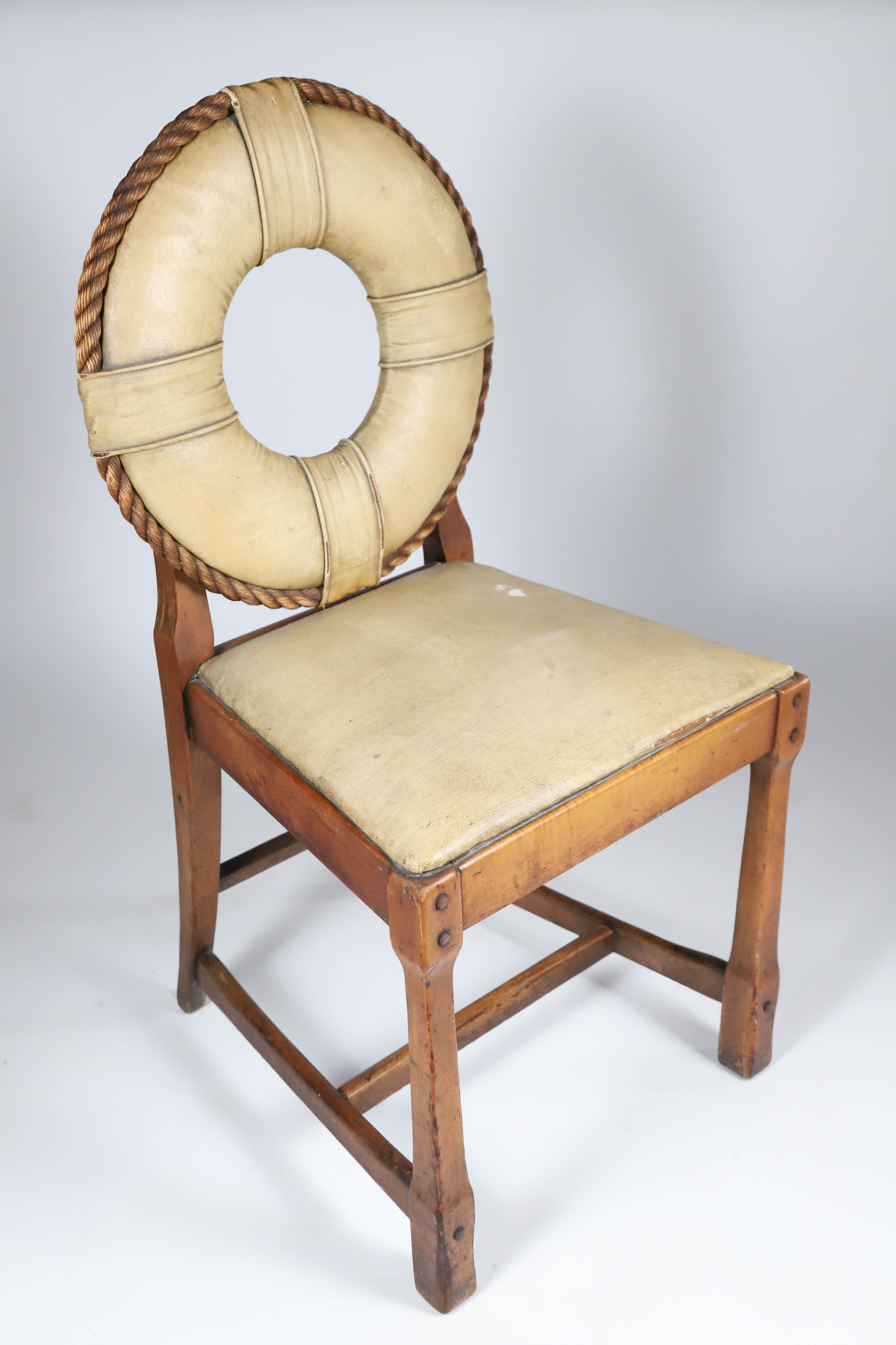 Vintage Nautical Side Chair with Life Ring Rope Trimmed Back and ...