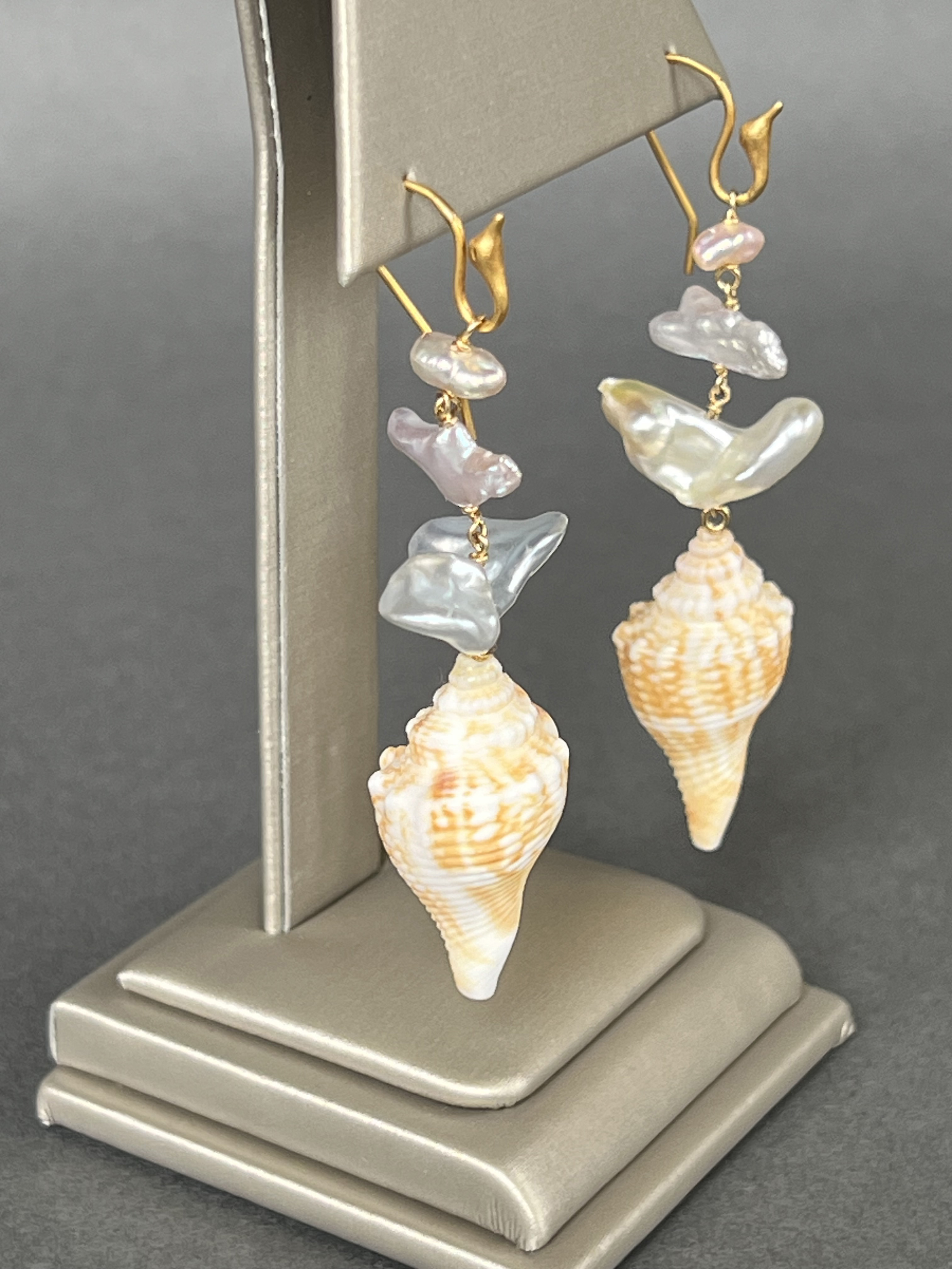 Fine Pair of South Sea Keshi Pearls and Conch Shell Drop Earrings - Fine Pair of South Sea Keshi ...