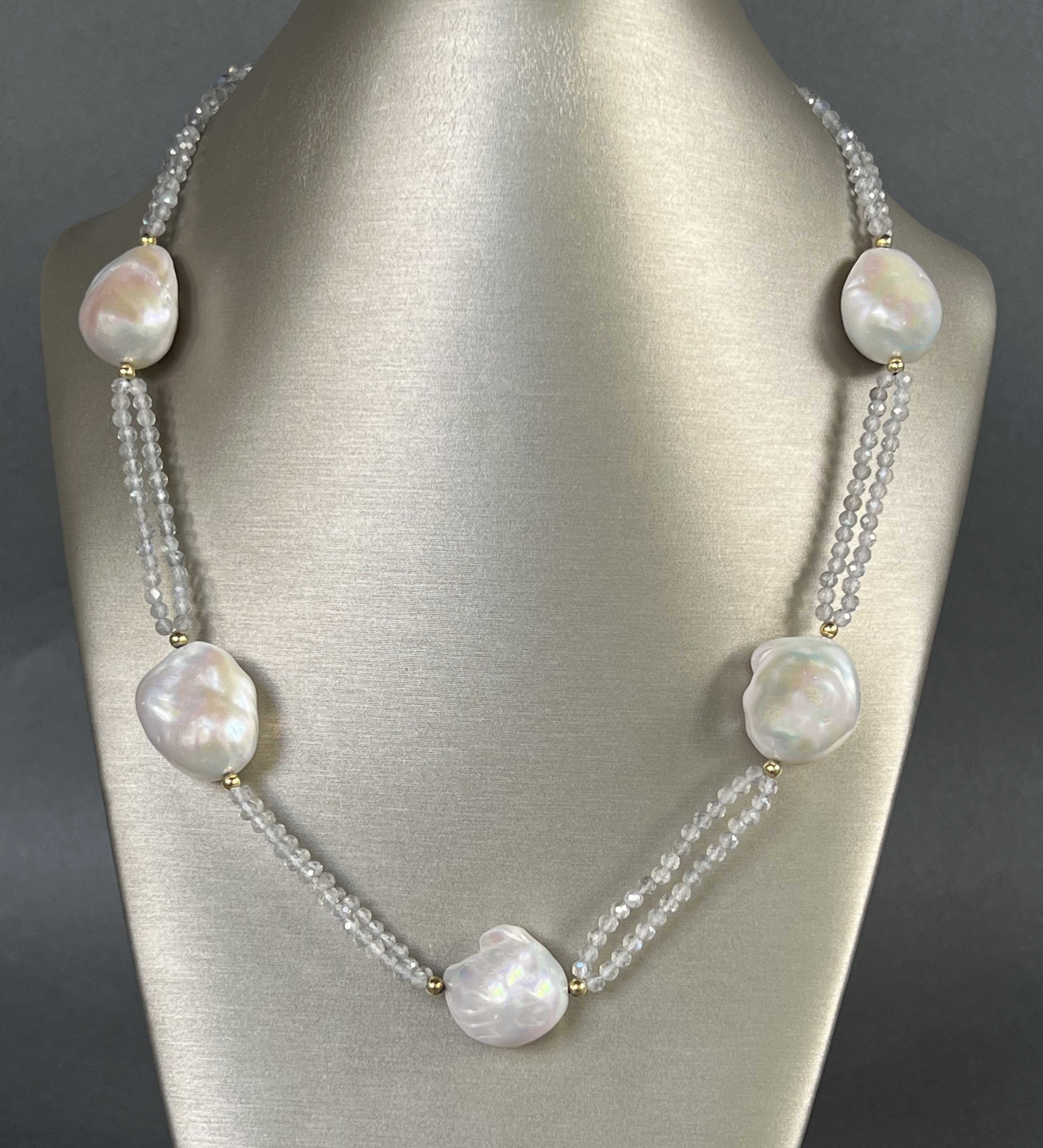 19mm x 23mm Baroque Pearl and Faceted Aquamarine Bead Necklace - 19mm x ...