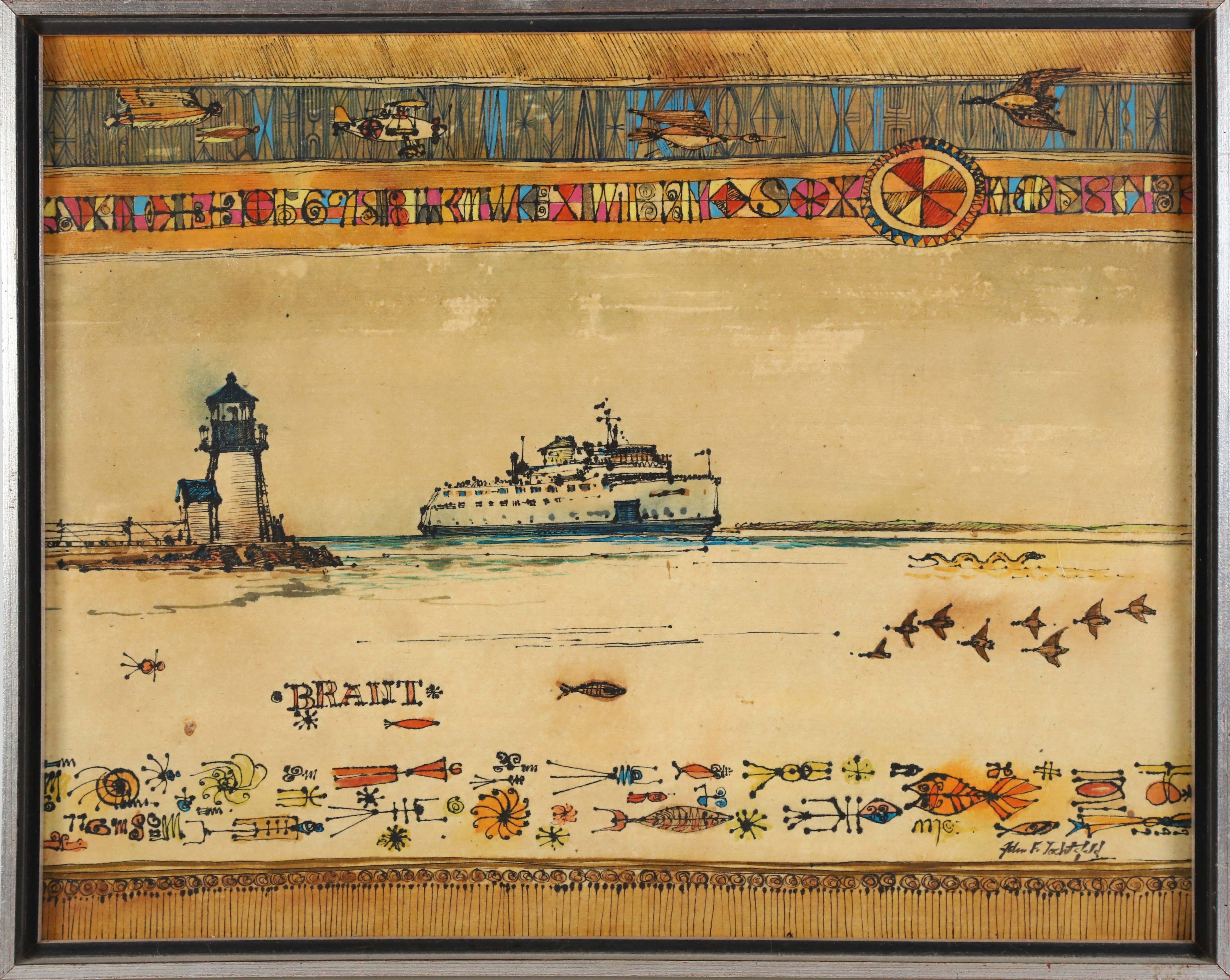 John Lochtefeld (American b. 1933) Mixed Media on Board "Nantucket ...