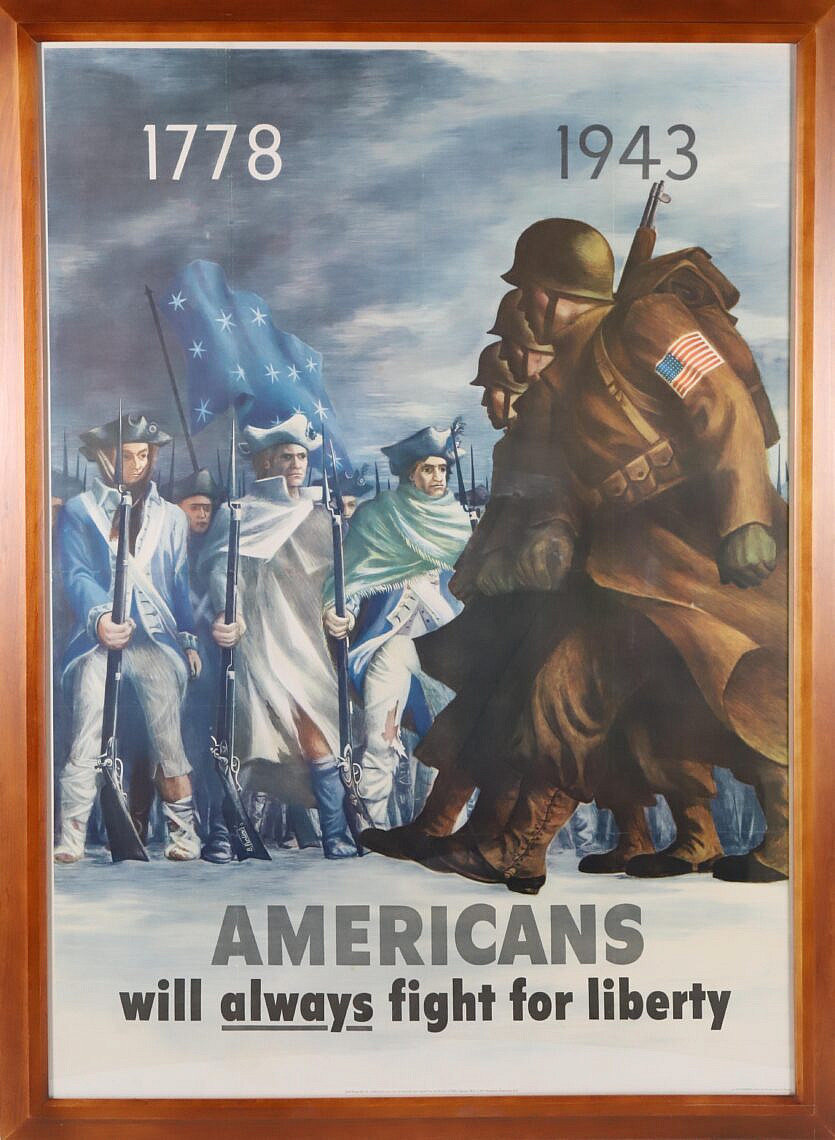 WWII Lithograph Poster "Americans Will Always Fight For Liberty" circa 1943 - WWII Lithograph ...