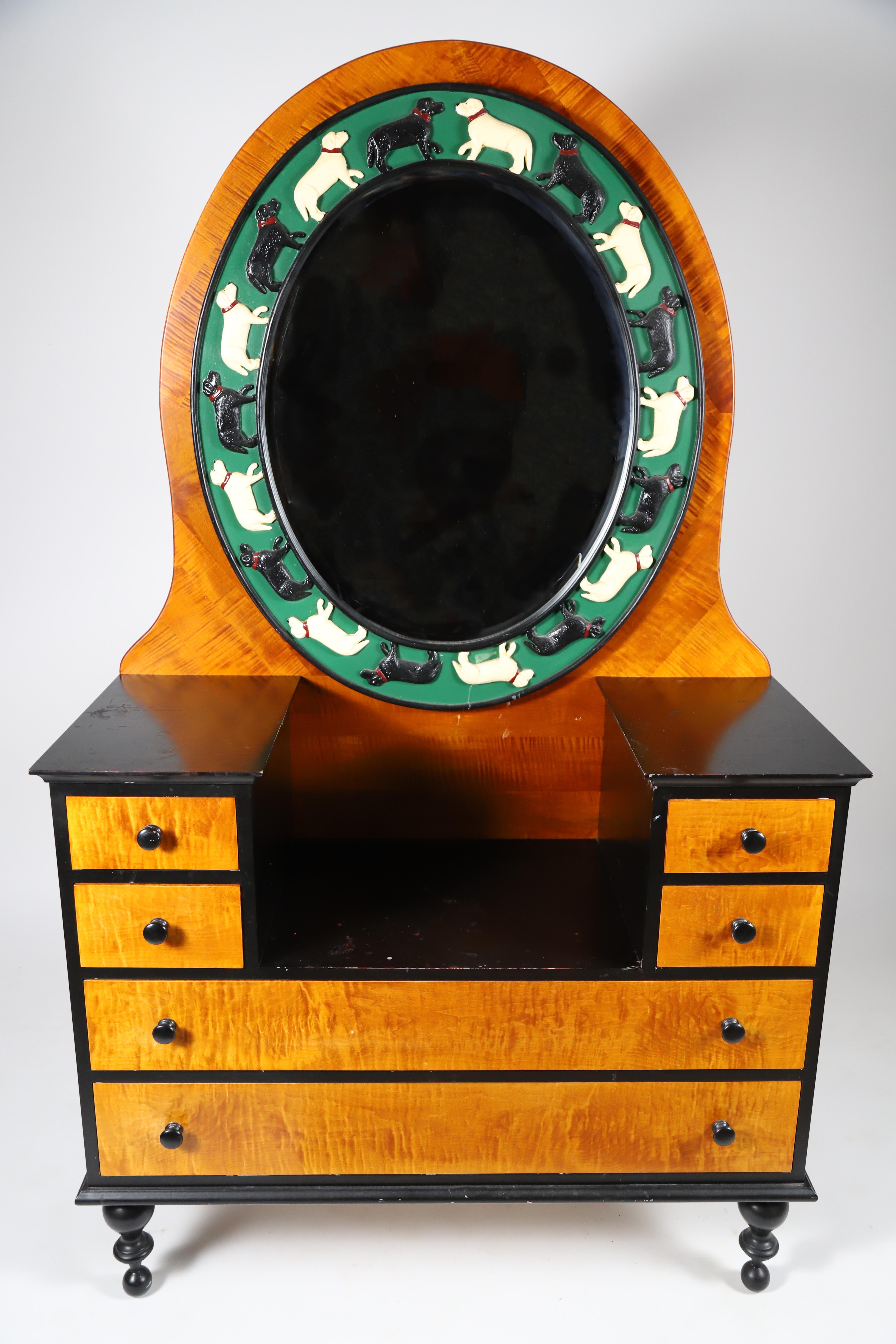 Custom Stephen Huneck Labrador Dog Decorated Folk Art Tiger Maple Chest ...