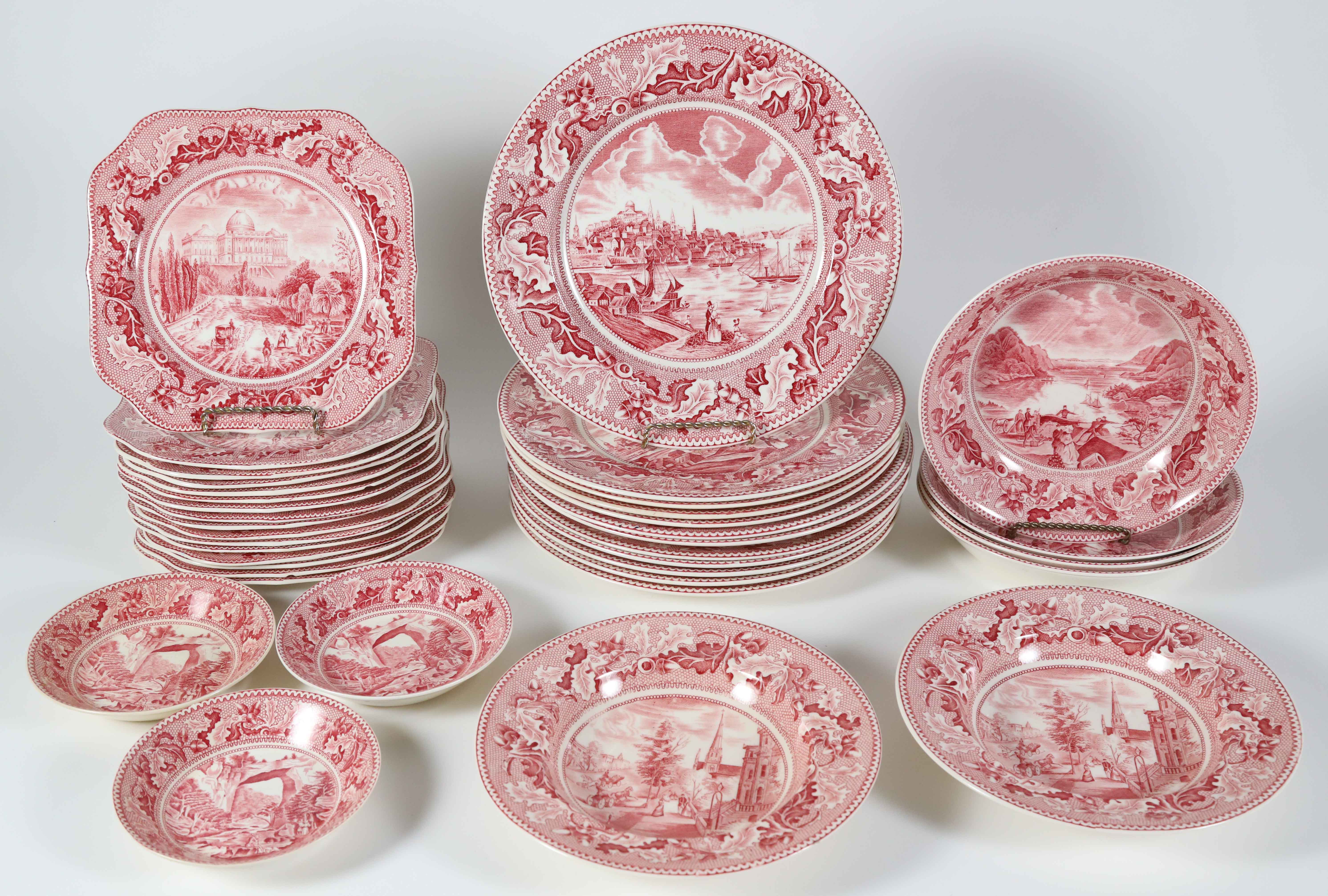 Red and White Johnson Bros. England "Historic America" Dinnerware with ...
