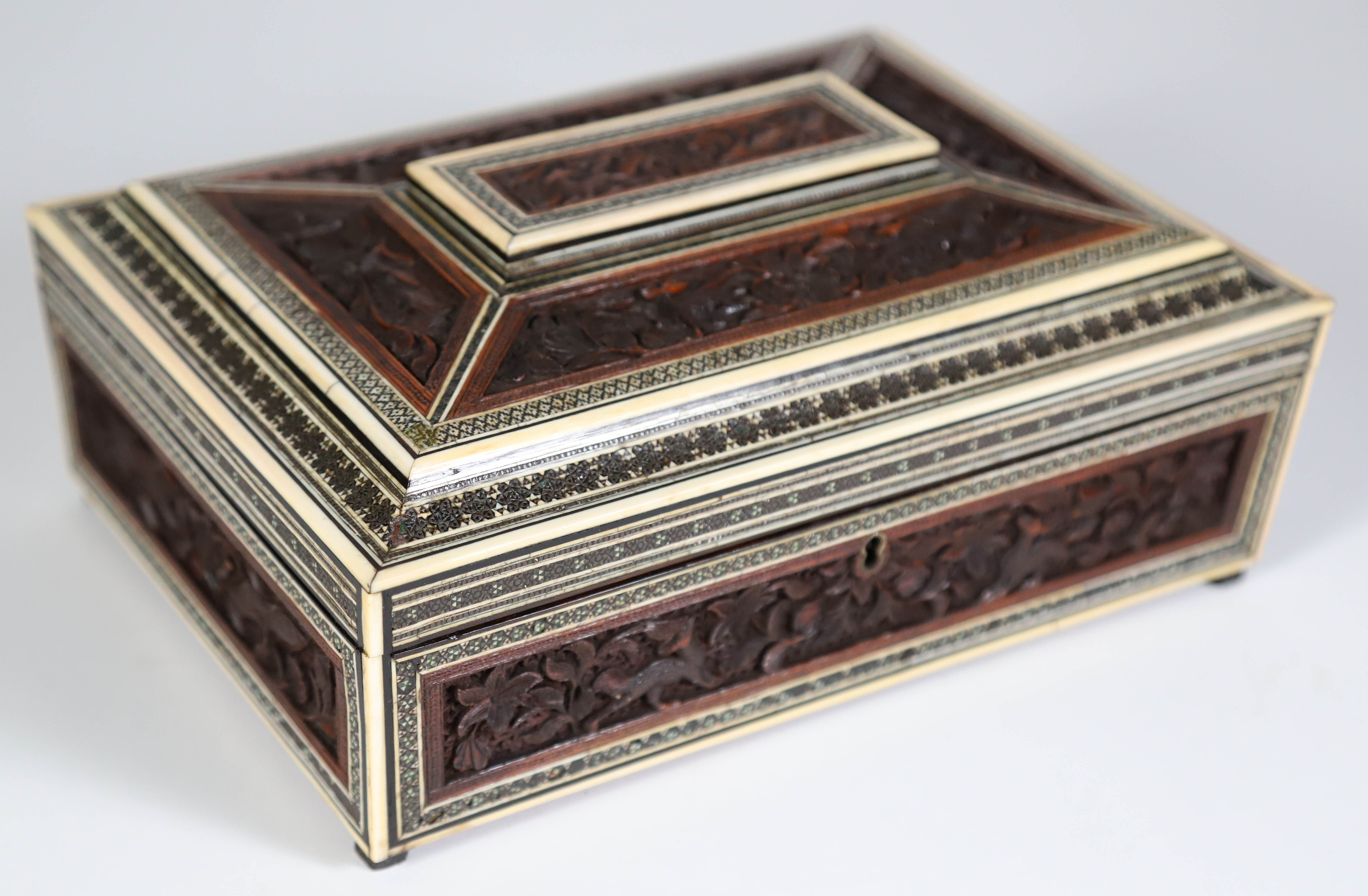 Fabulous Example of an Anglo-Indian Carved and Inlaid Jewelry Box 19th ...