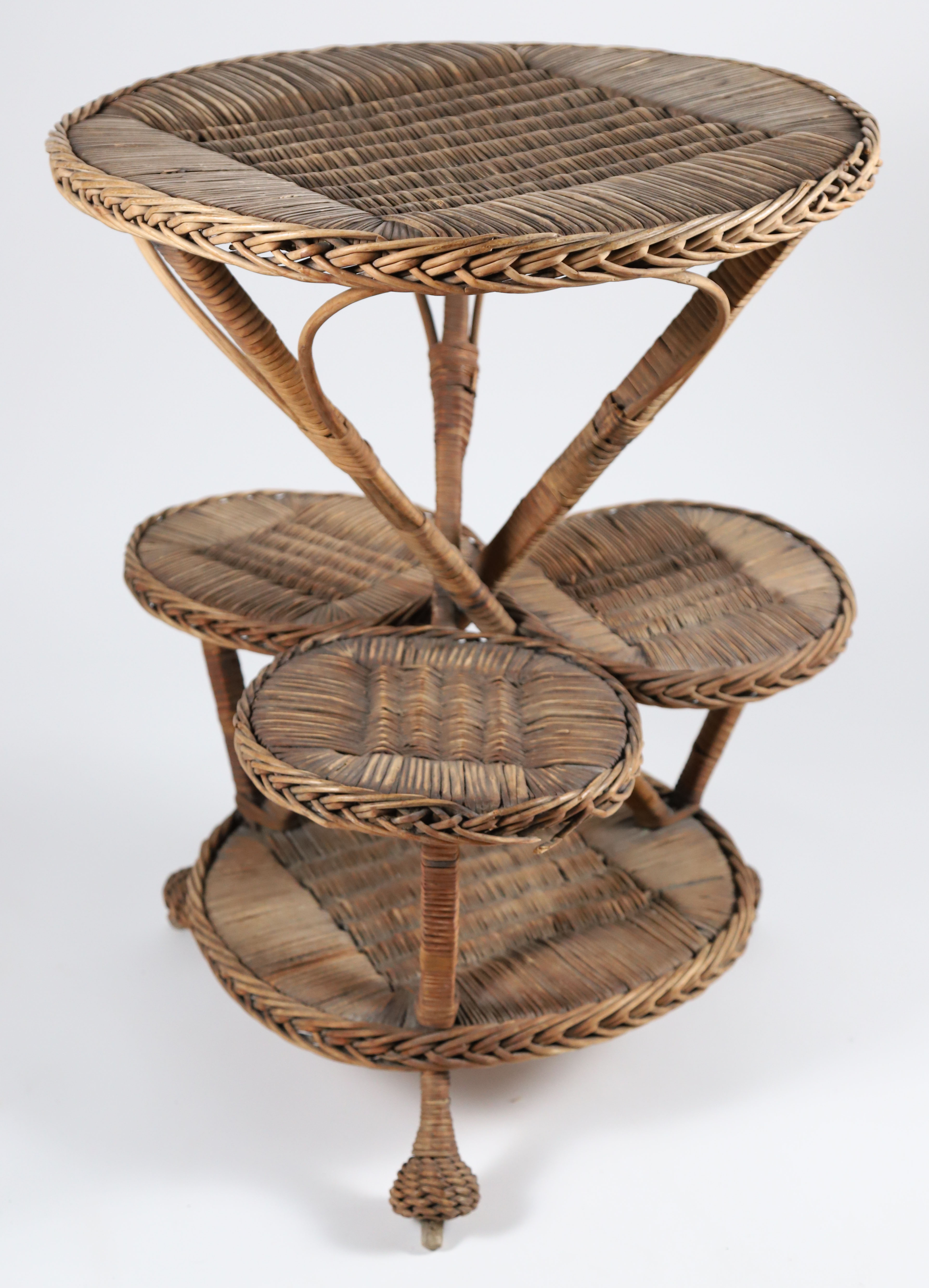 Vintage Wicker Three Tier "Clover" Table - Vintage Wicker Three Tier ...