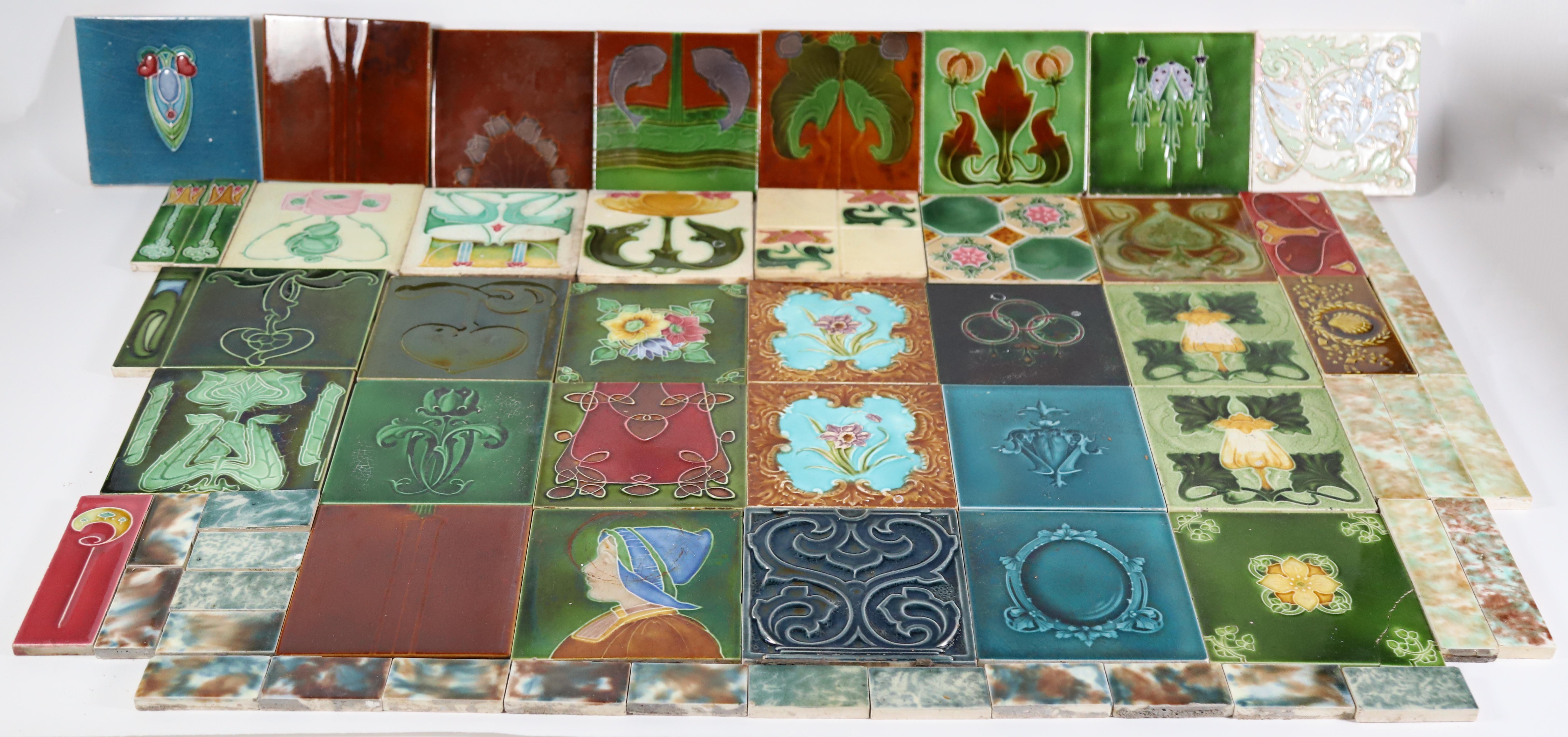 Collection of Sixty-One Vintage Art Nouveau Ceramic Tiles - Collection ...