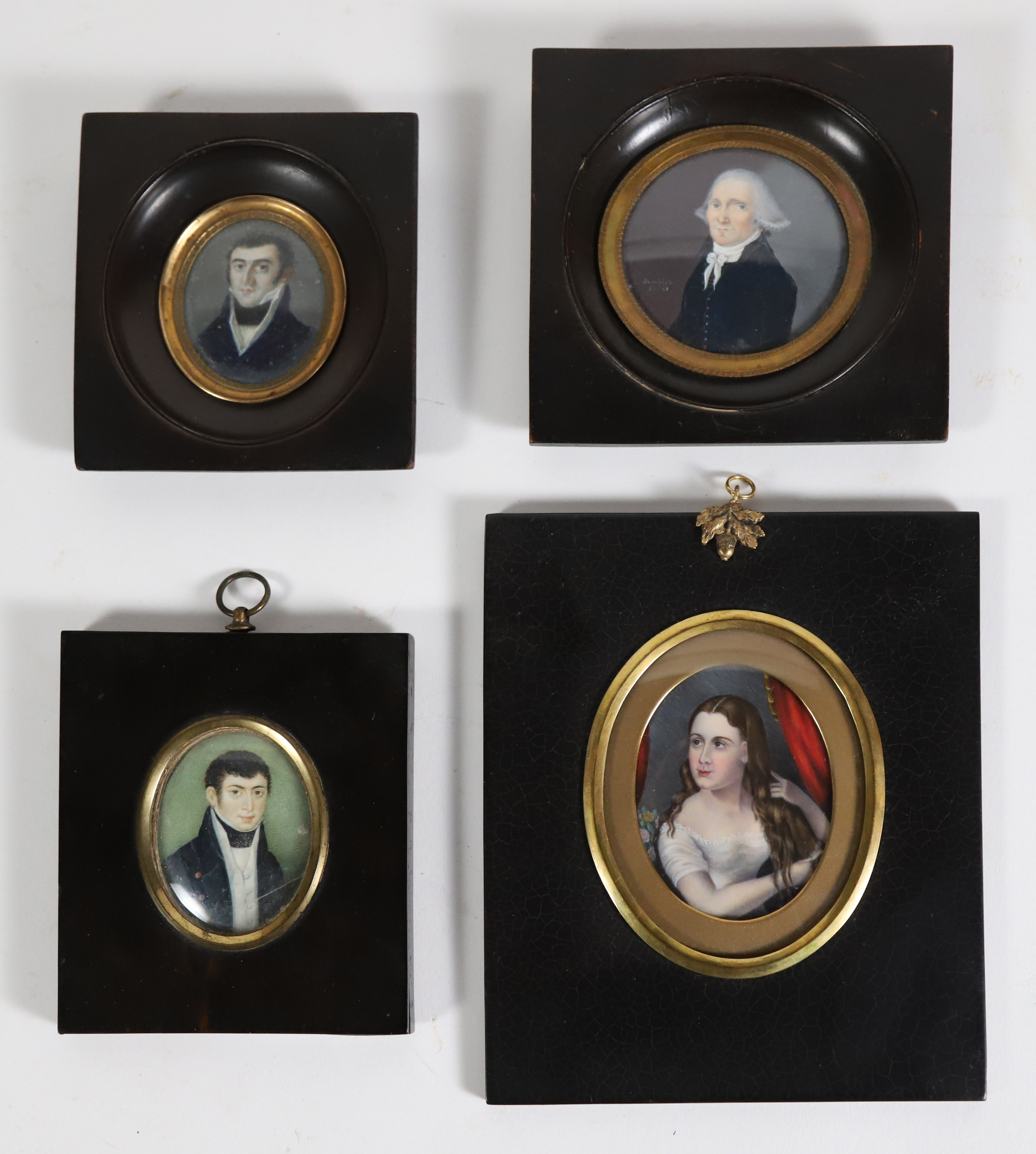 Group of Four Fine Hand Painted Miniature Portraits Early 19th Century ...
