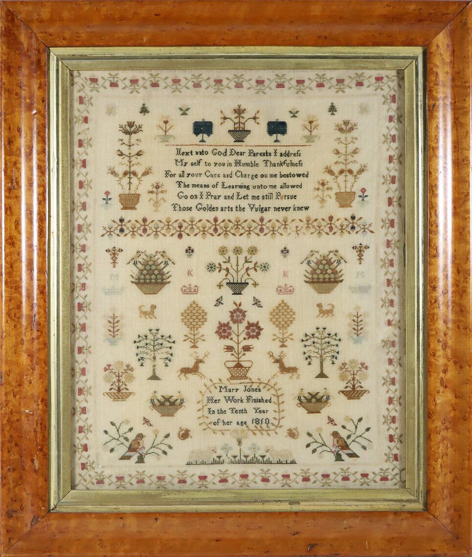 Sampler Wrought by Mary Jones "Her Work Finished in the 10th Year of ...