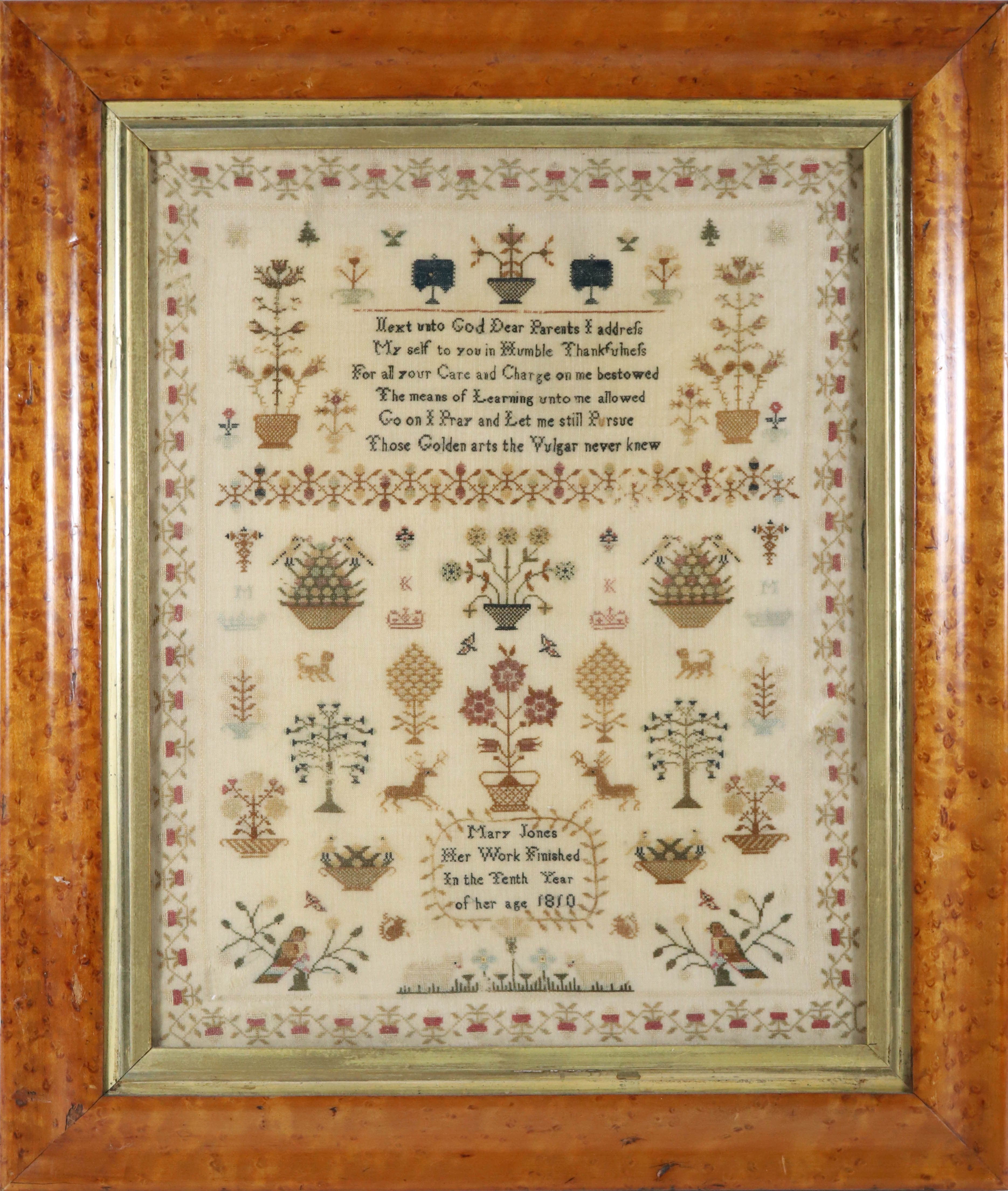 Sampler Wrought by Mary Jones "Her Work Finished in the 10th Year of ...