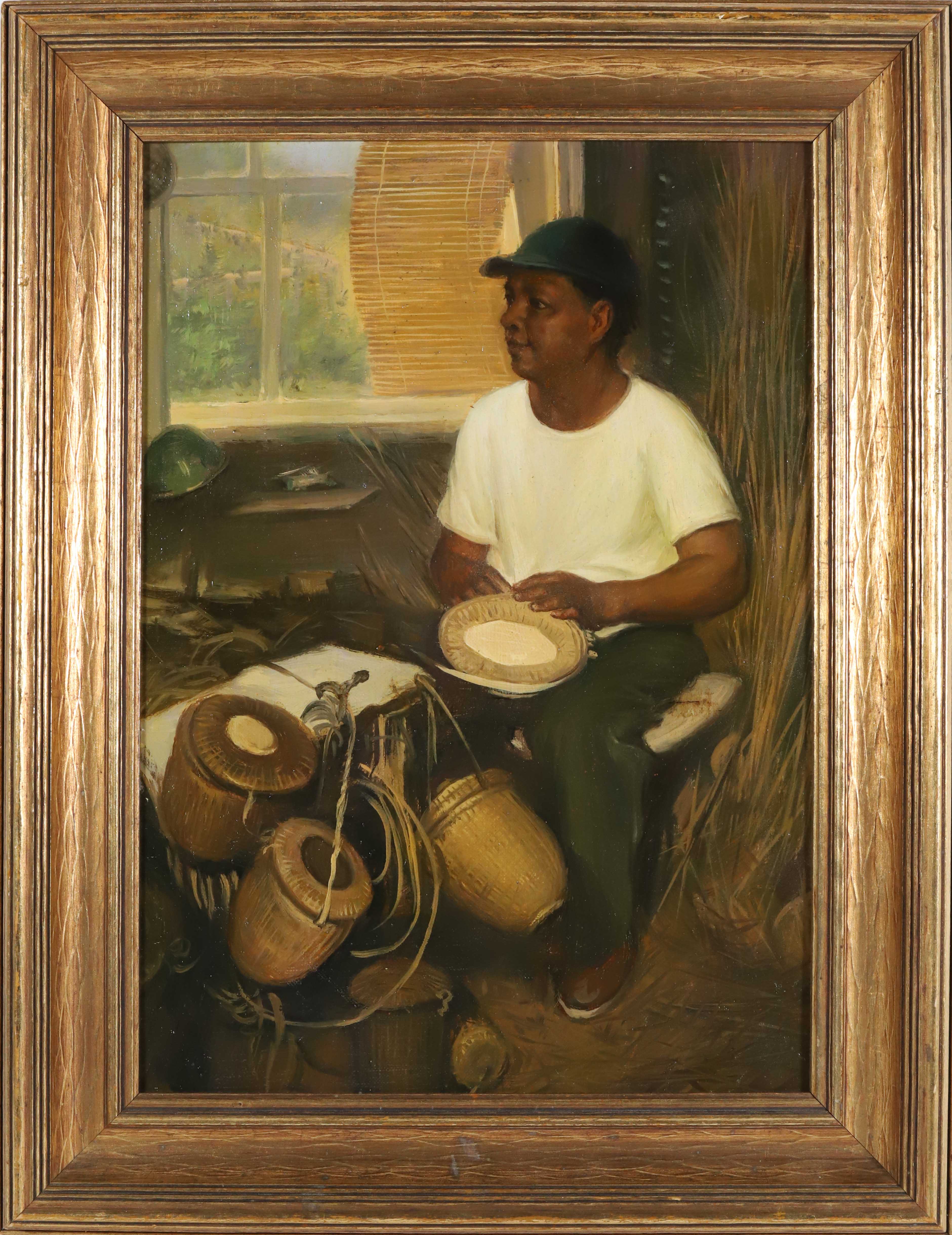 Scarce Oil on Canvas "Portrait of Jose Reyes Crafting a Nantucket ...