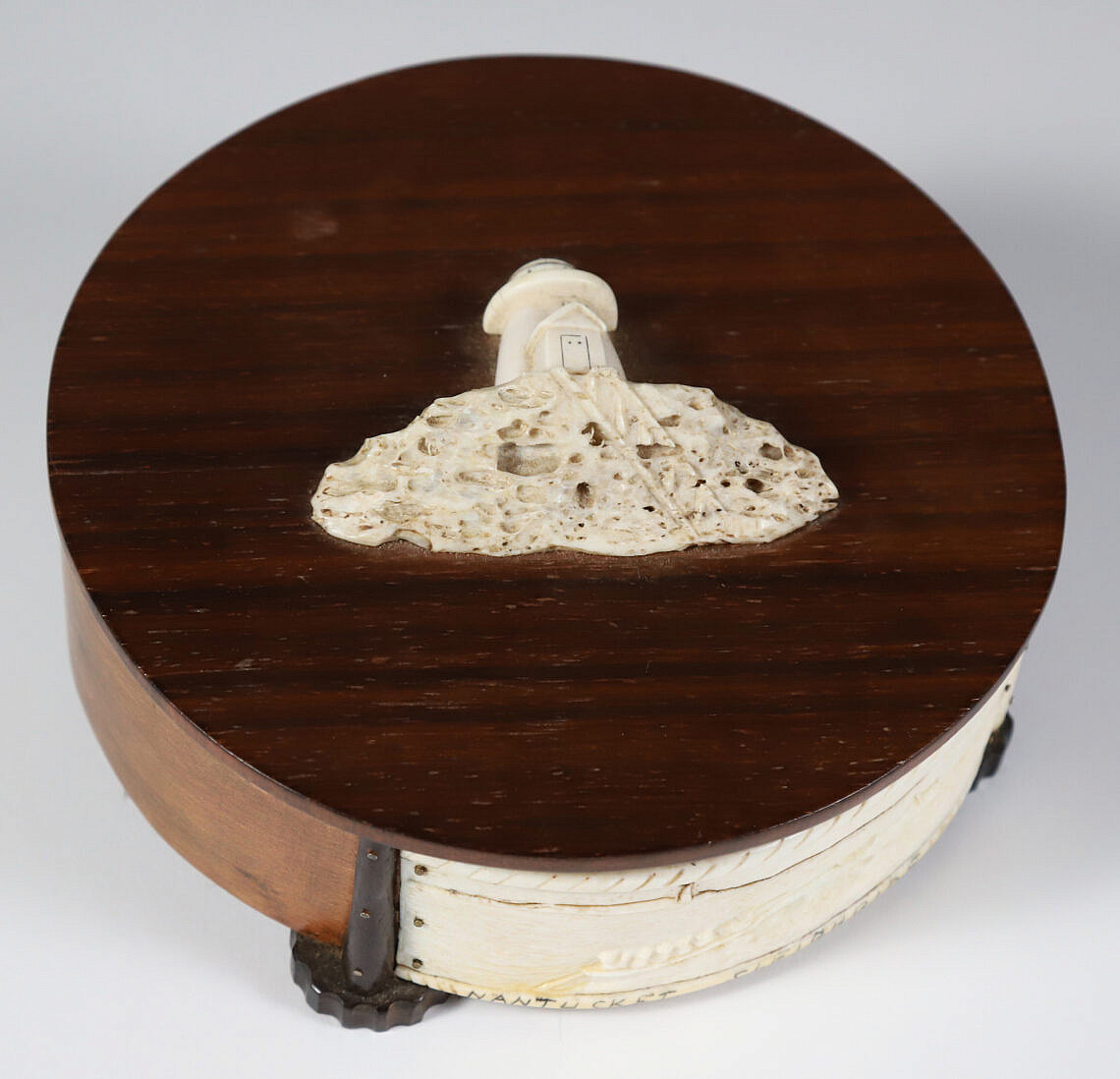 Carved Bone Nantucket Sleigh Ride Mahogany Trinket Ditty Box - Vintage ...