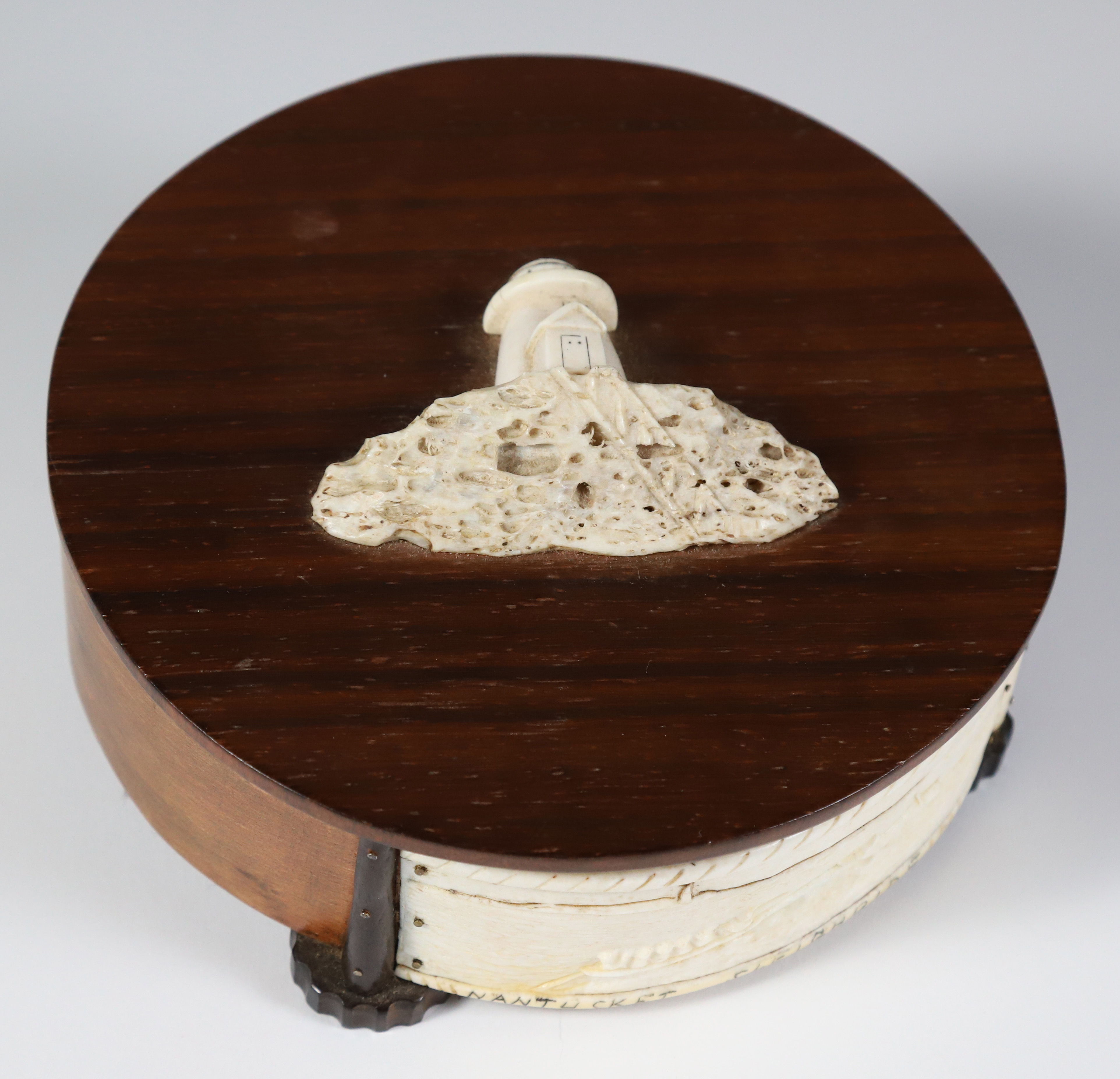 Carved Bone Nantucket Sleigh Ride Mahogany Trinket Ditty Box - Vintage ...