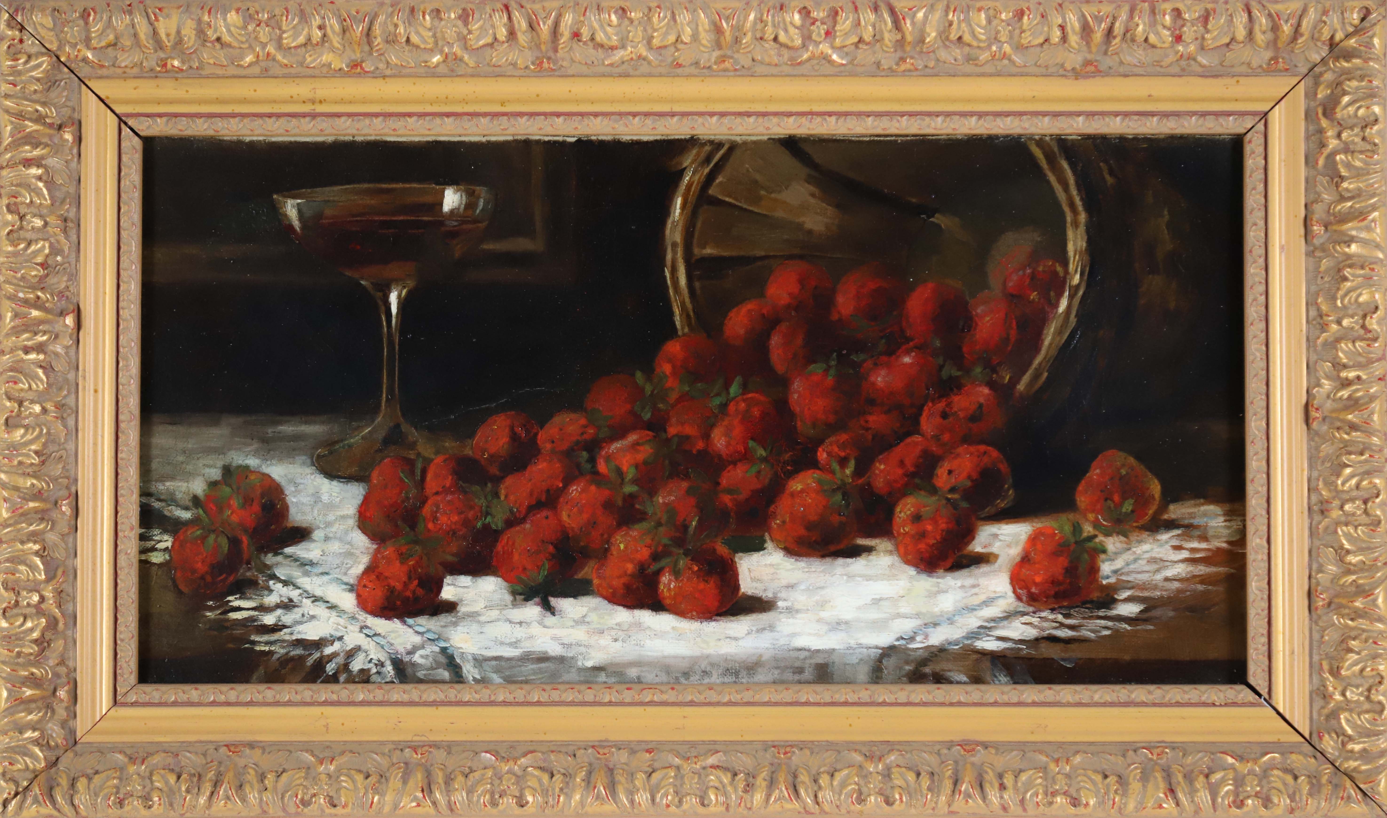 American Oil on Canvas "Strawberry Tabletop Still Life" 19th Century ...