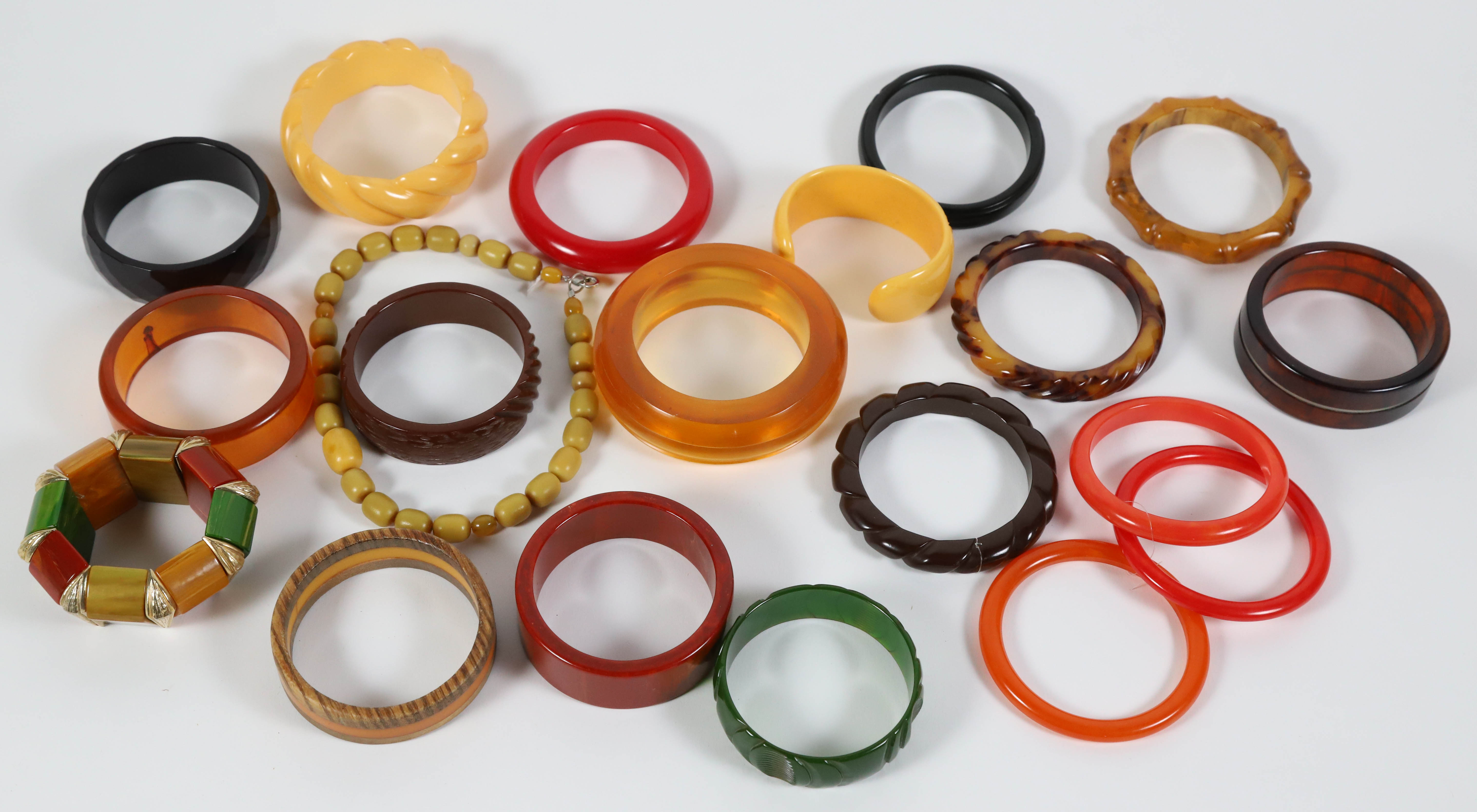 Collection of Twenty Pieces of Vintage Bakelite Bracelets and One ...