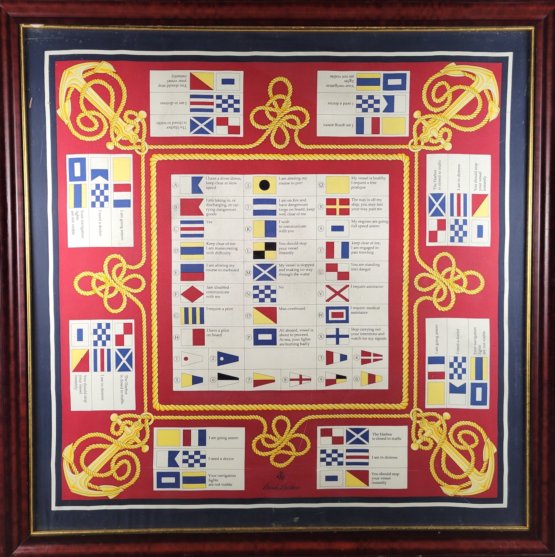 Vintage Framed Brooks Brothers Silk Nautical Signal Flag Scarf ...