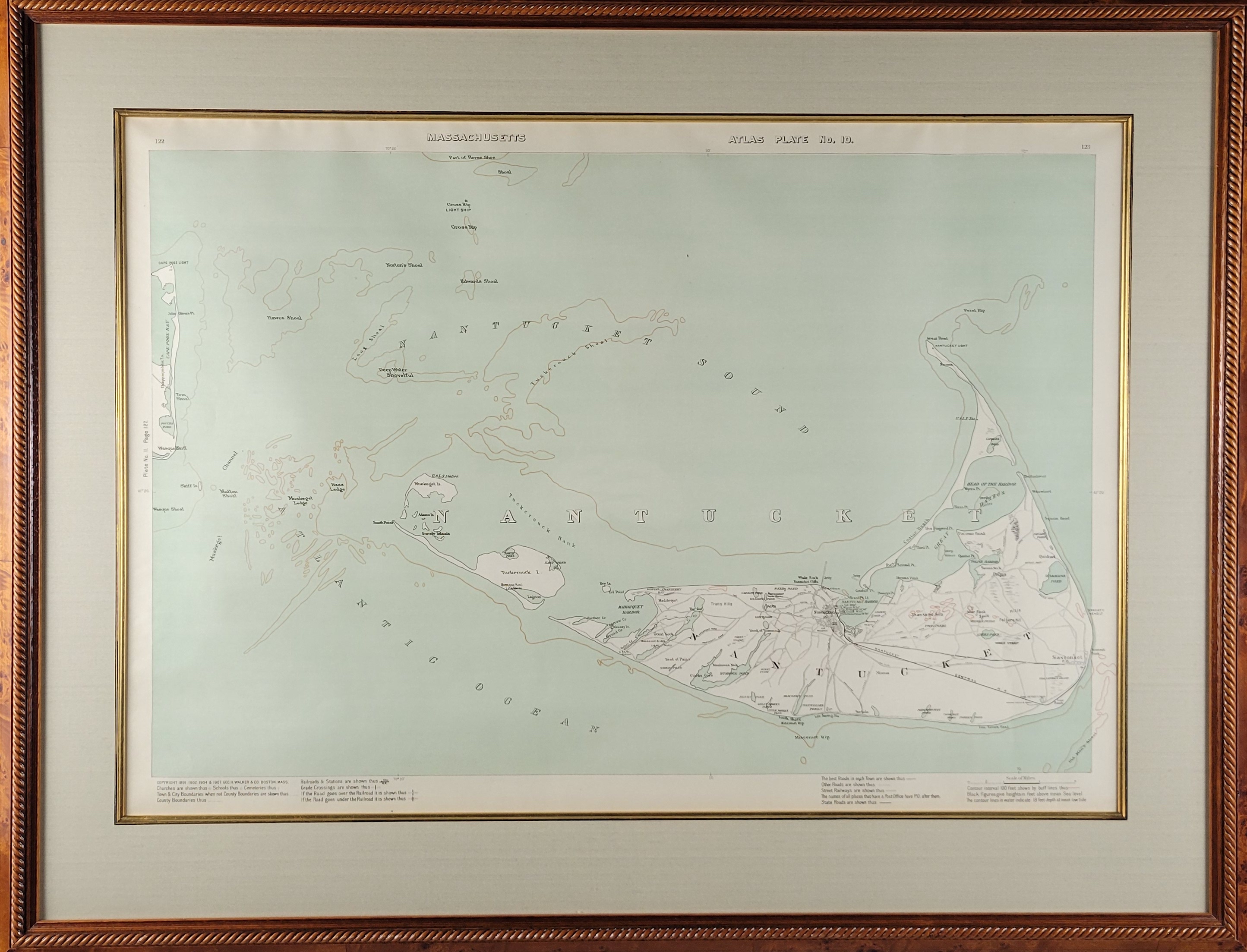 1907 George Walker Massachusetts Atlas Plate No. 10 Map of Nantucket ...