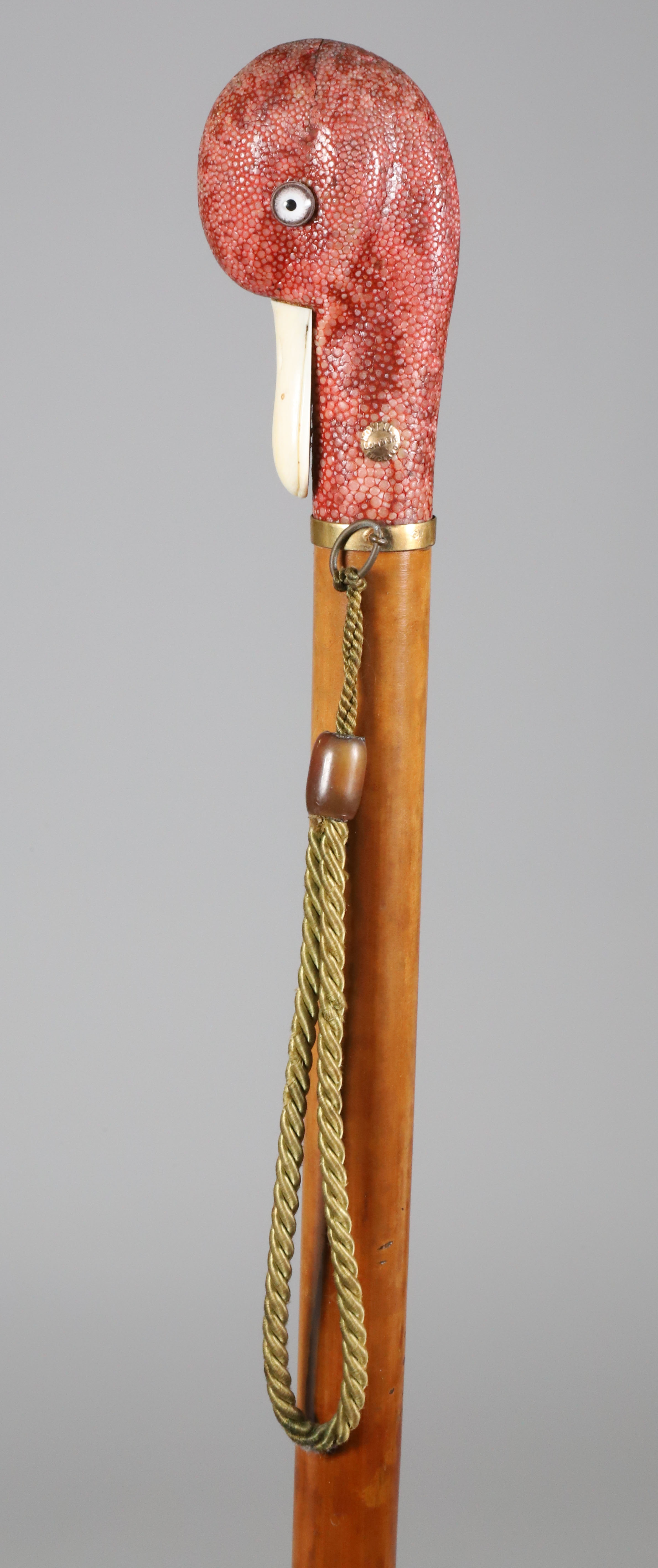 Antique Walking Stick Depicting a Carved Dyed Pink Shagreen Duck Head ...