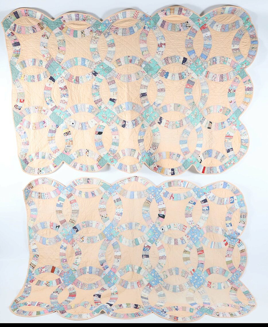 Pair of Vintage Double Wedding Ring Quilts circa 1930s - Pair of ...