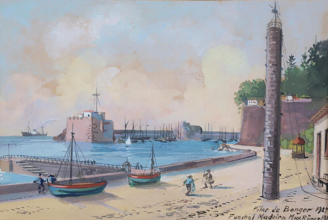 Max Romer (Portugal 1878-1960) Watercolor on Paper "Pilar De Banger ...
